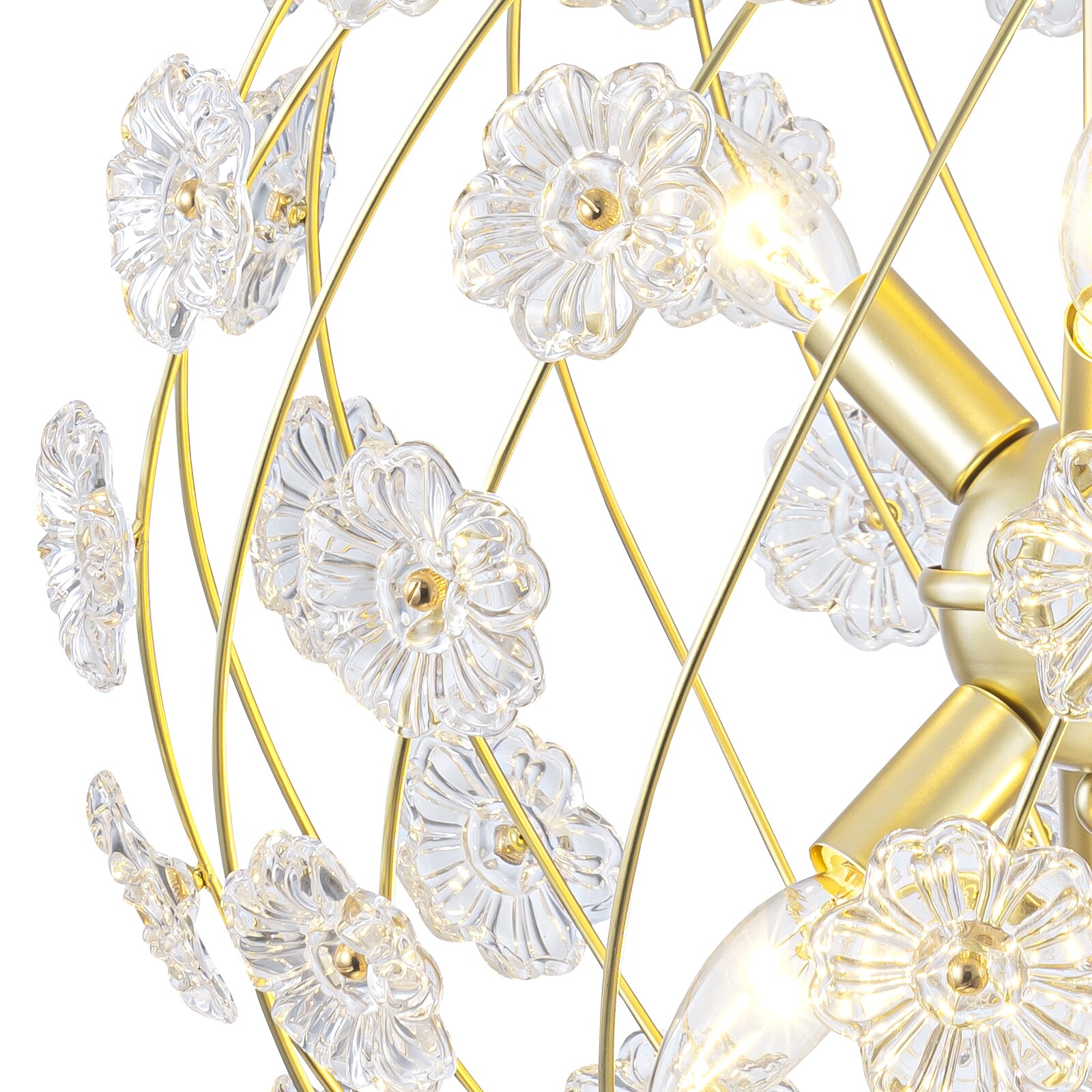 MENCOLULU 19.69 Inch Glass Flower Globe Metal Frame 6 -Light Gold ...