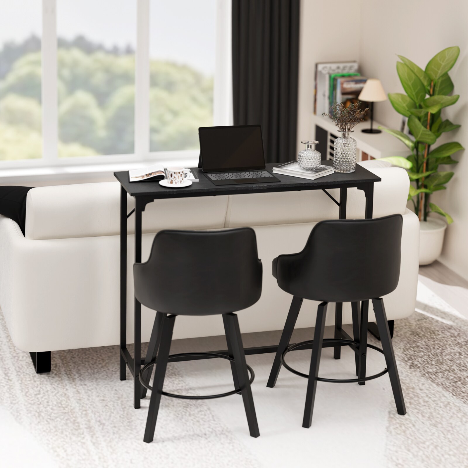 Upsimples Single Bar Table Black 110x38x99cm High Density MDF Iron ...