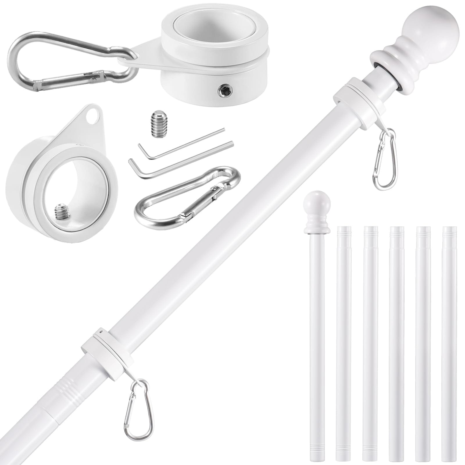 ITOPFOX White Flag Pole Kit for Outside House 7 FT Thick Stainless ...