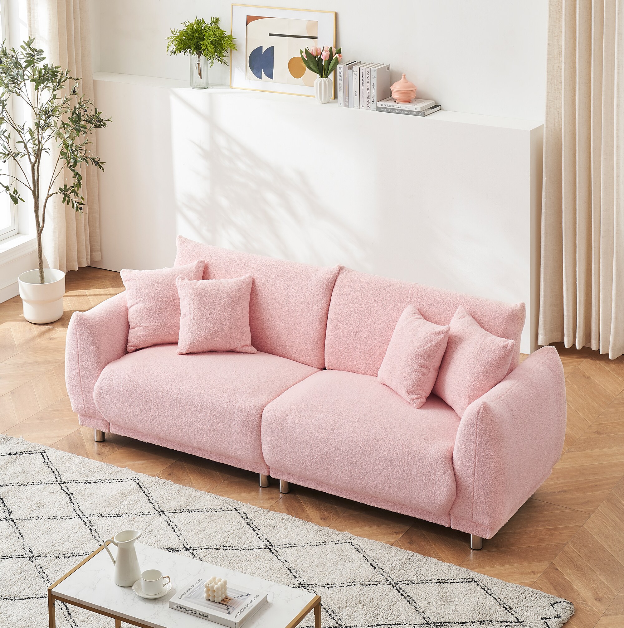 Bybafun 86.6-in W Modern Pink 3-seater Sofa in the Couches, Sofas ...