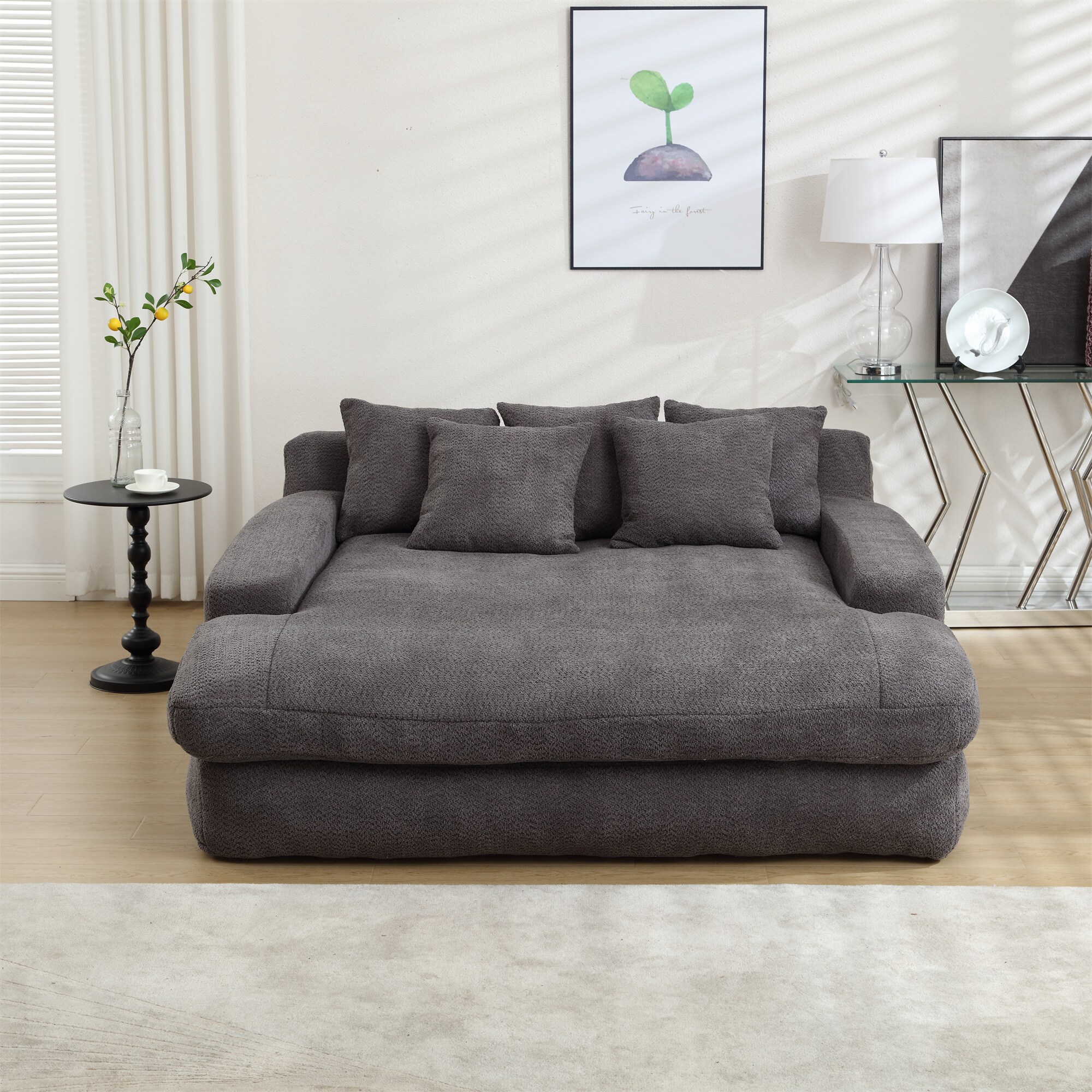 BABOOM Deep Seat Couch Lazy Sofa 66.93 in Modern Gray Chenille 2 seater Sleeper BOM P197932 OR at Lowes