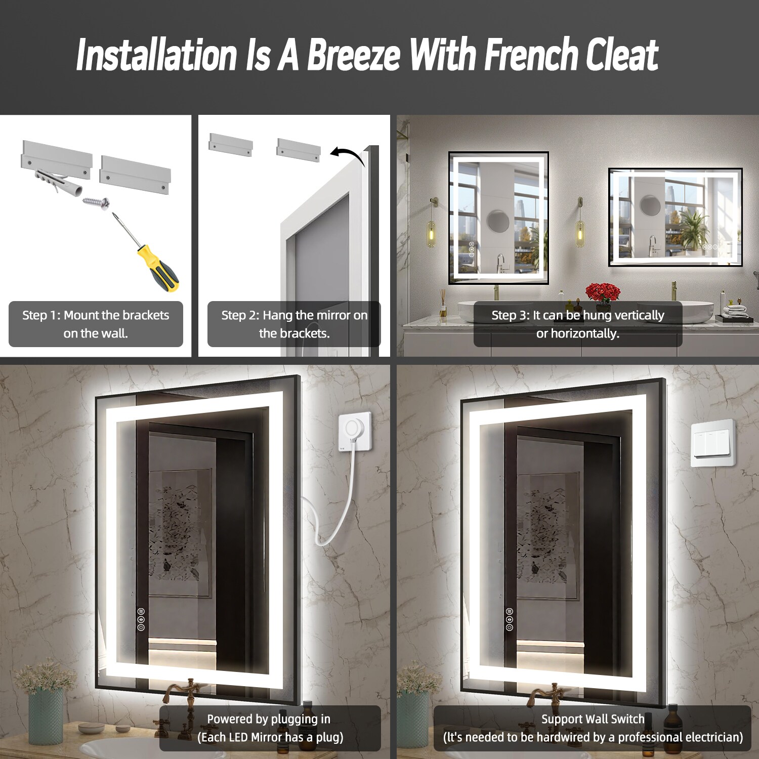 YQP 28x36 Inch UL ETL Certificate Smart Anti-Fog Front-lit+Backlit ...
