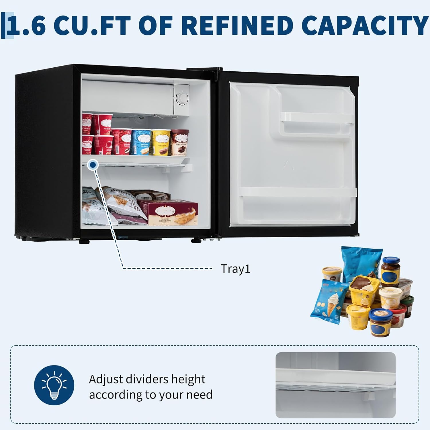 GAOMON 1.6 Cu Ft Mini Fridge with Freezer Compact Single Door ...