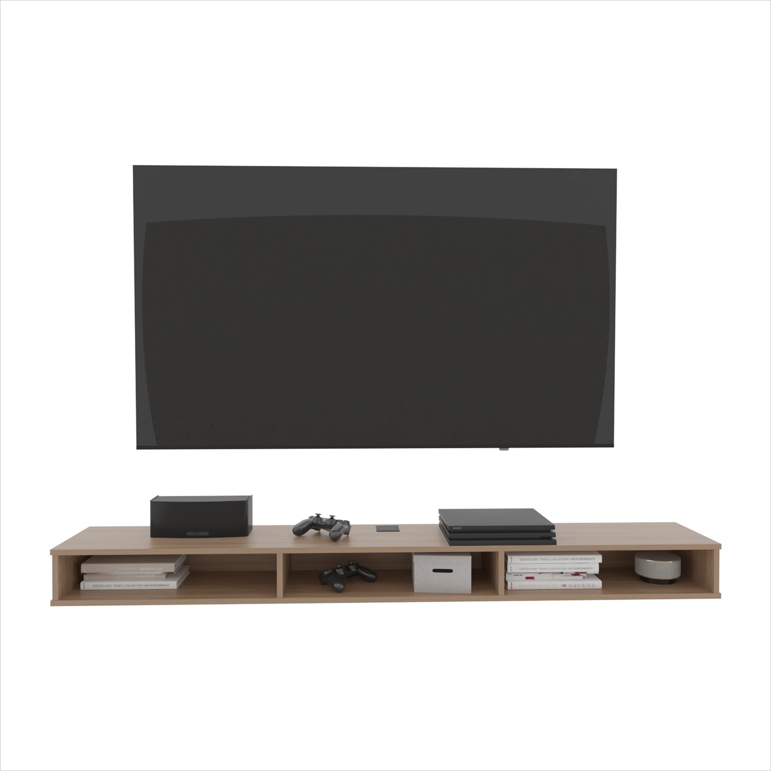 Watnature Natural Oak 71 Wide Wall-Mounted TV Stand Floating Media ...