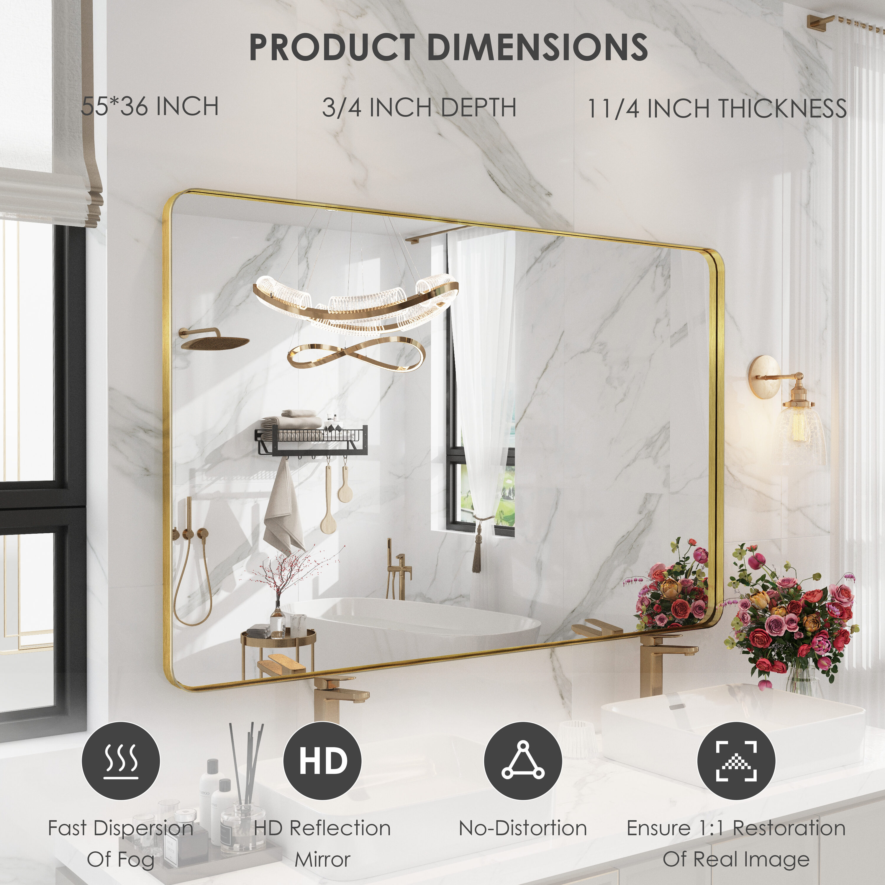 Yulika Ptjz 55-in x 36-in Framed Rectangle Bathroom Vanity Mirror ...