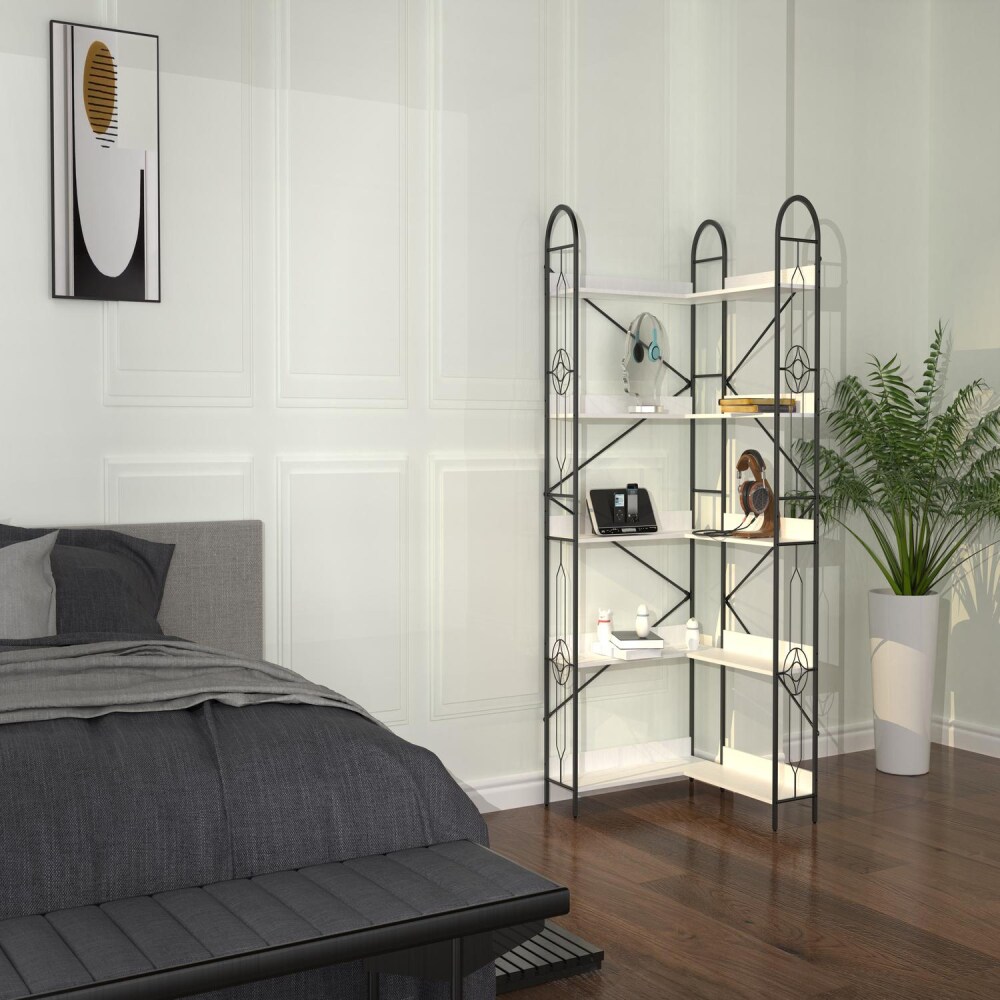 Wooakway 5-Tier Corner Bookshelf Large Freestanding Shelving Units With ...