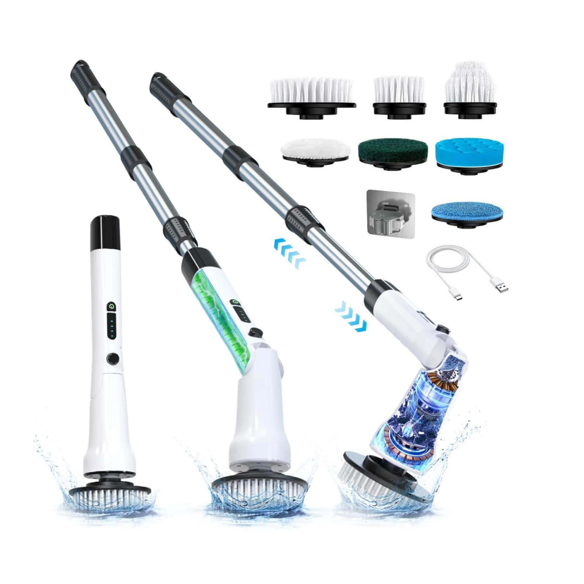 Anqtovp Electric Spin Scrubber 7 in 1 with 7 Brush Heads 3 Adjustable ...