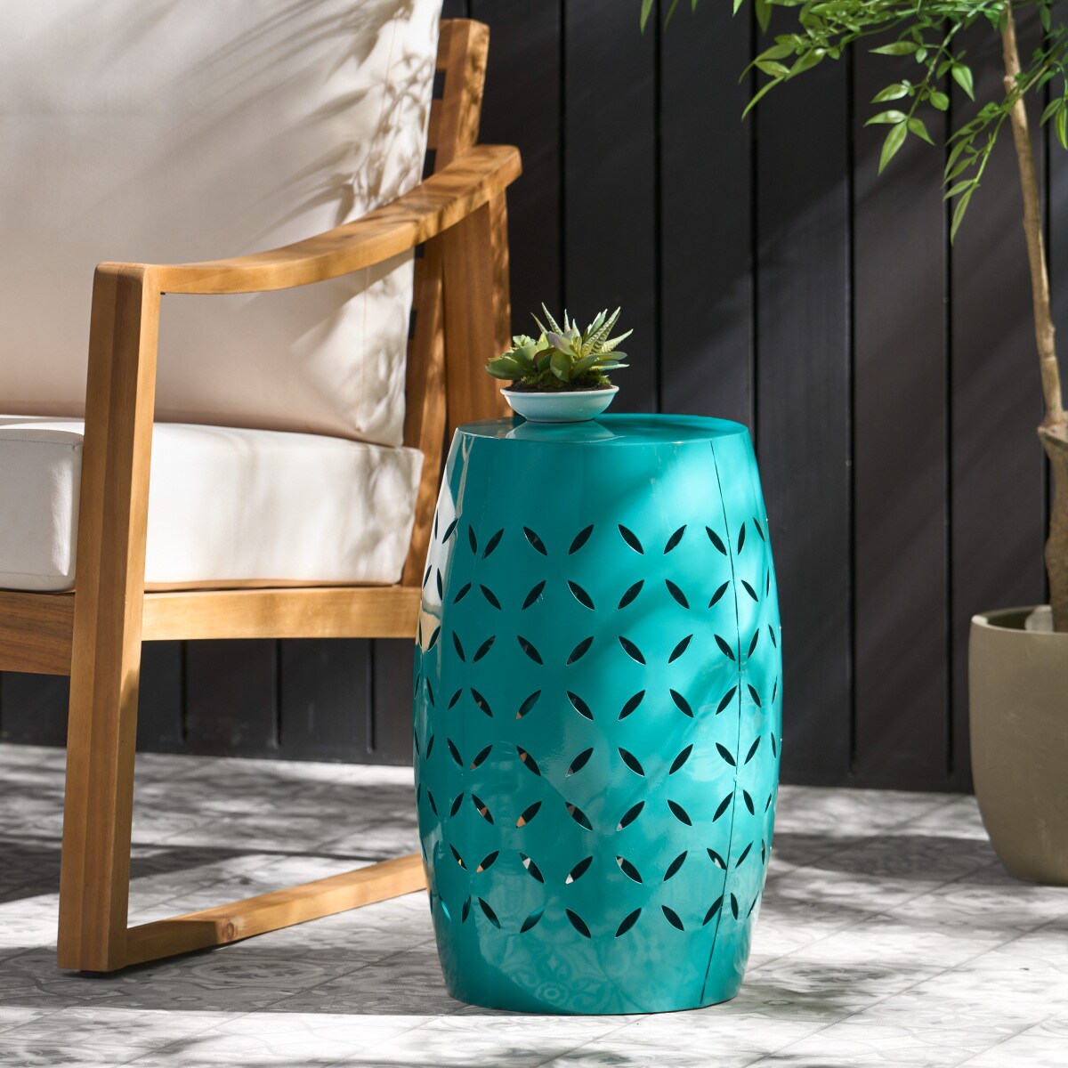 Streamdale Furniture Streamdale Sculptural Barrel Side Table with Laser ...