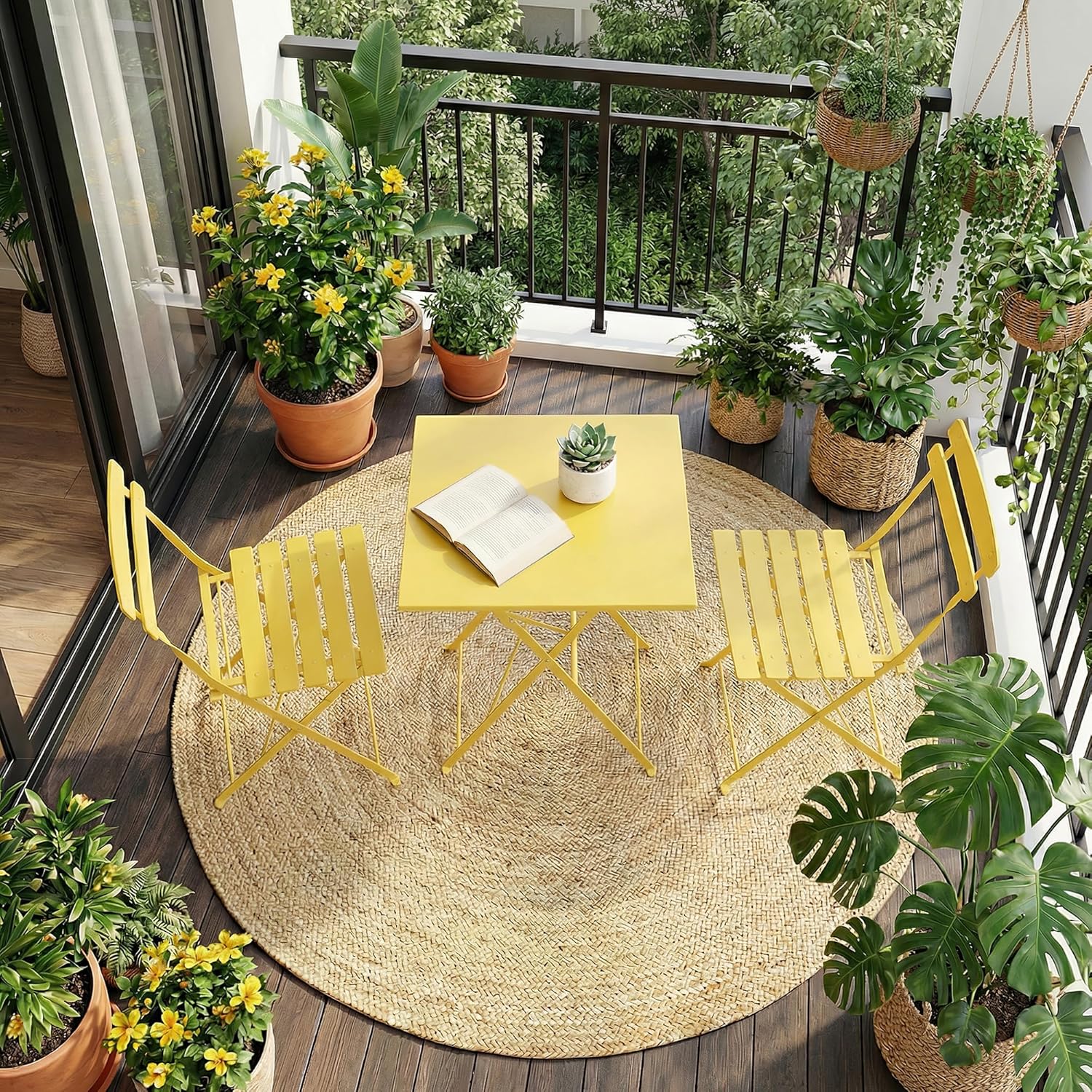 GAOMON 3-Piece Outdoor Square Patio Bistro Set- Sturdy Iron Frame Table ...