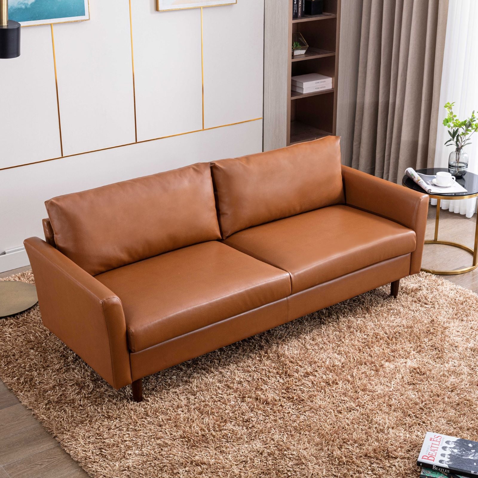 nicesure 80.12-in Casual Dark Brown Faux leather Sofa in the Couches ...