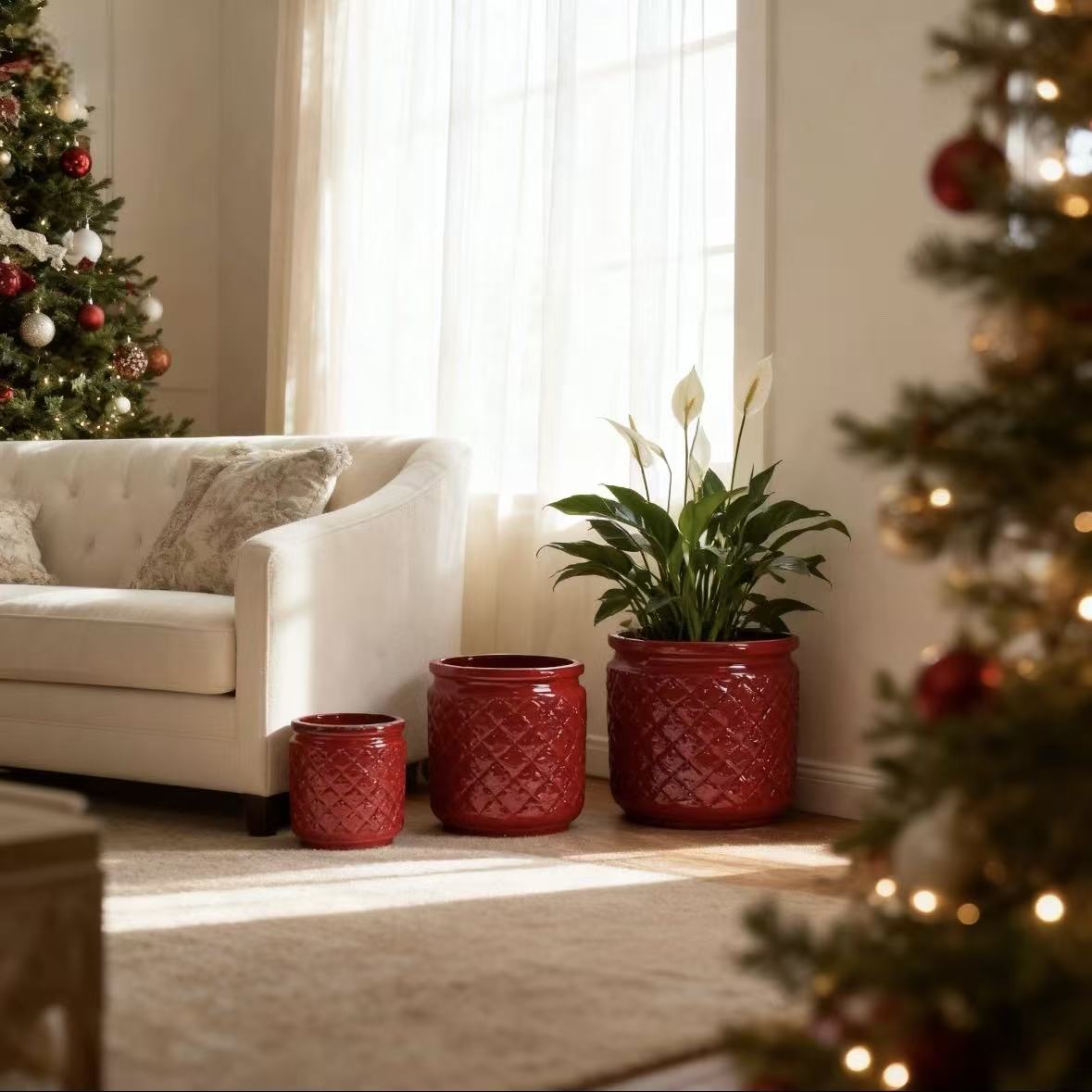 Blisstyle Handmade Planter Set of 3 15 12 9 Inch Diameter Burgundy ...