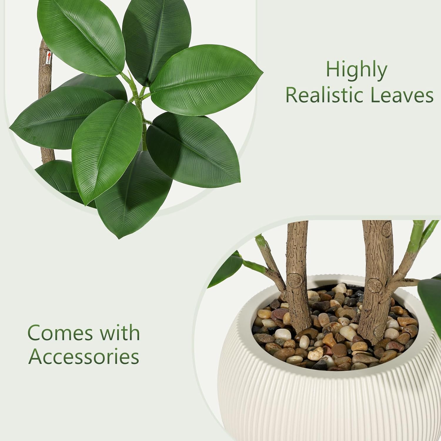 Der Rose 5FT Artificial Plant Rubber Tree with White Sphere Resin ...