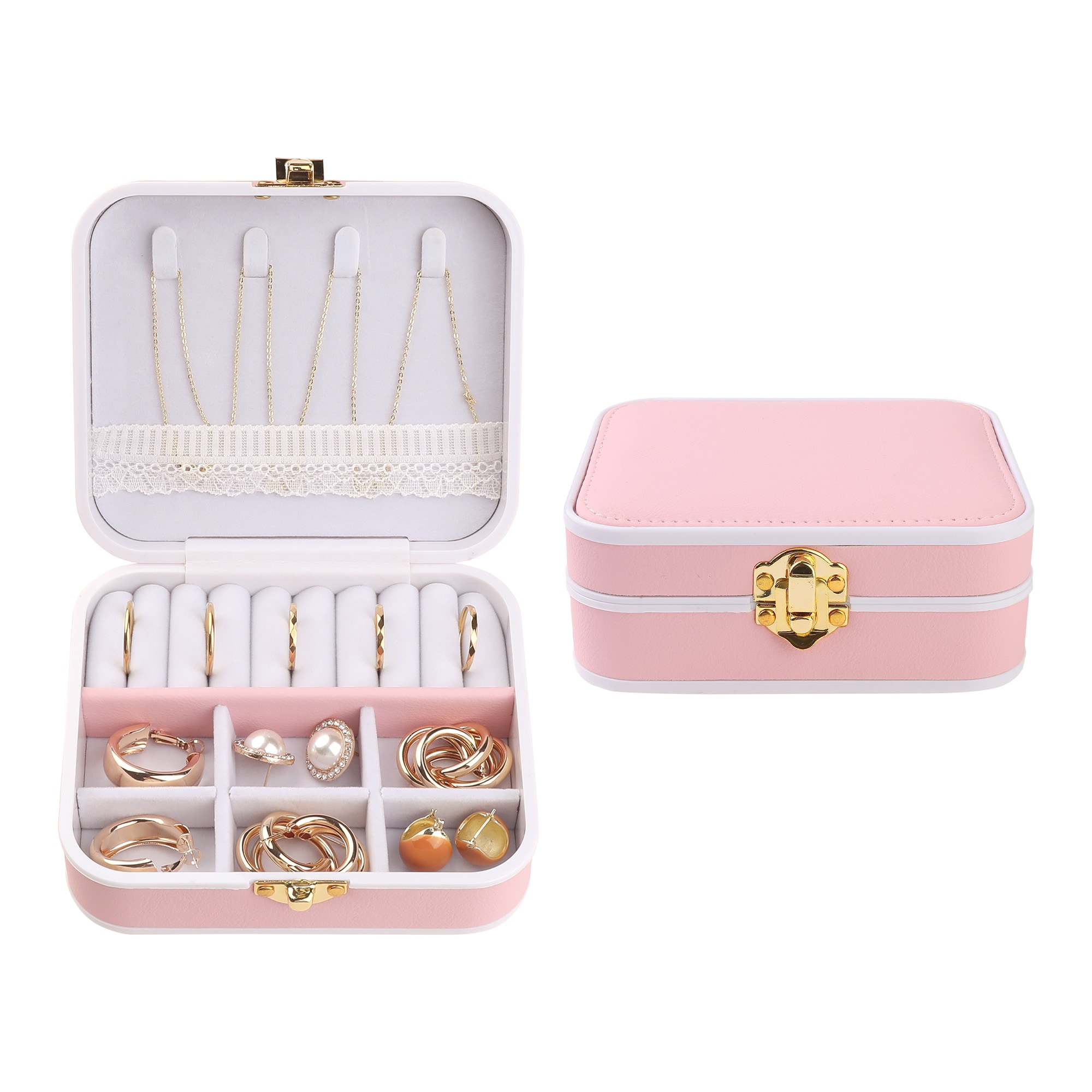 Unique Bargains Travel Jewelry Box Small Portable PU Leather Jewelry ...