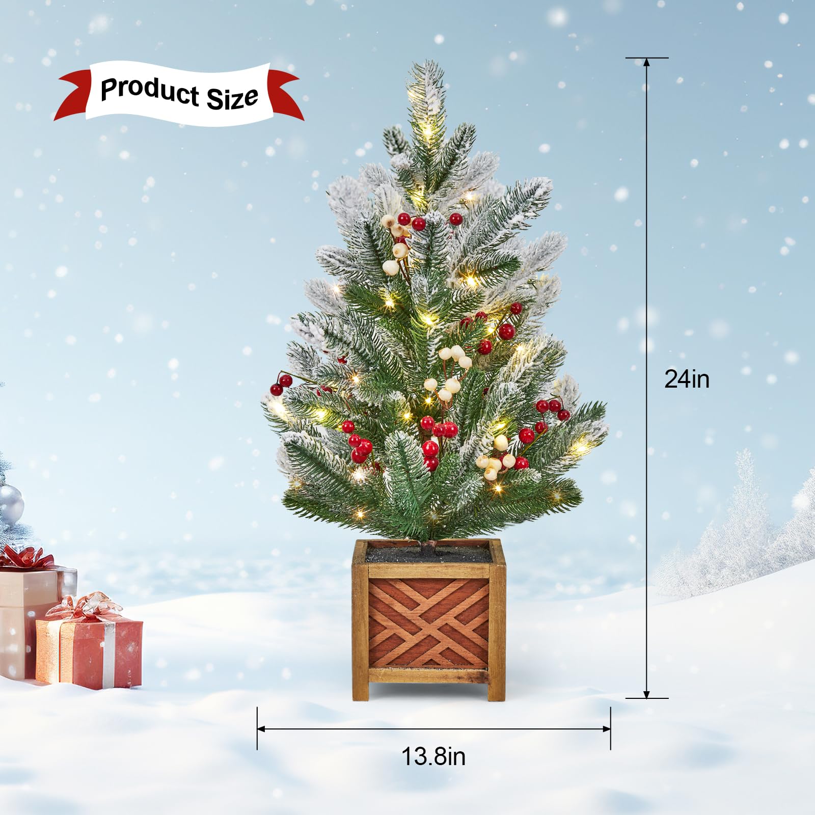 Garvee 24 Inch Pre lit Mini Christmas Tree with LED Lights Small Green ...