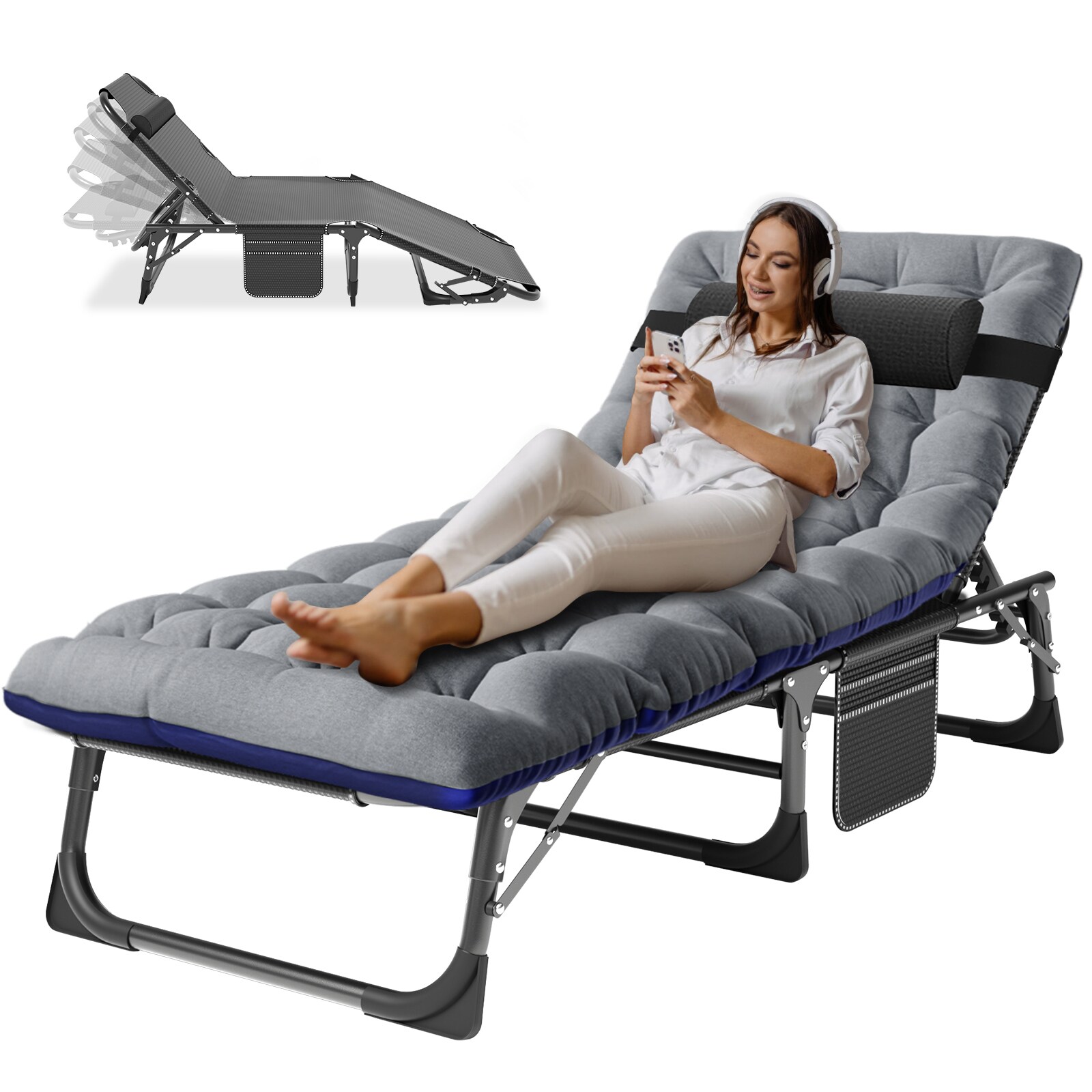 Esazn Folding Camping Cot Folding Stackable Polyester Large Cot (440-lb Capacity) in the Cots ...