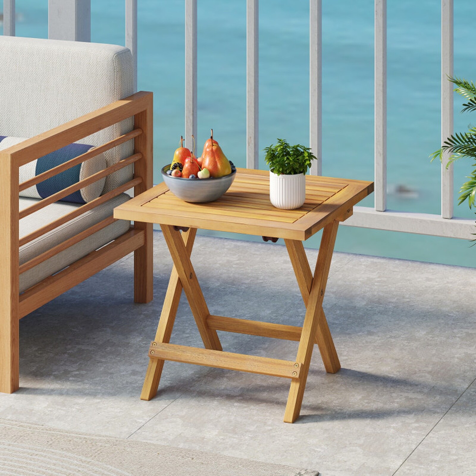 SUGIFT 16 in Folding Outdoor Side Table Acacia Wood Slatted Top End ...