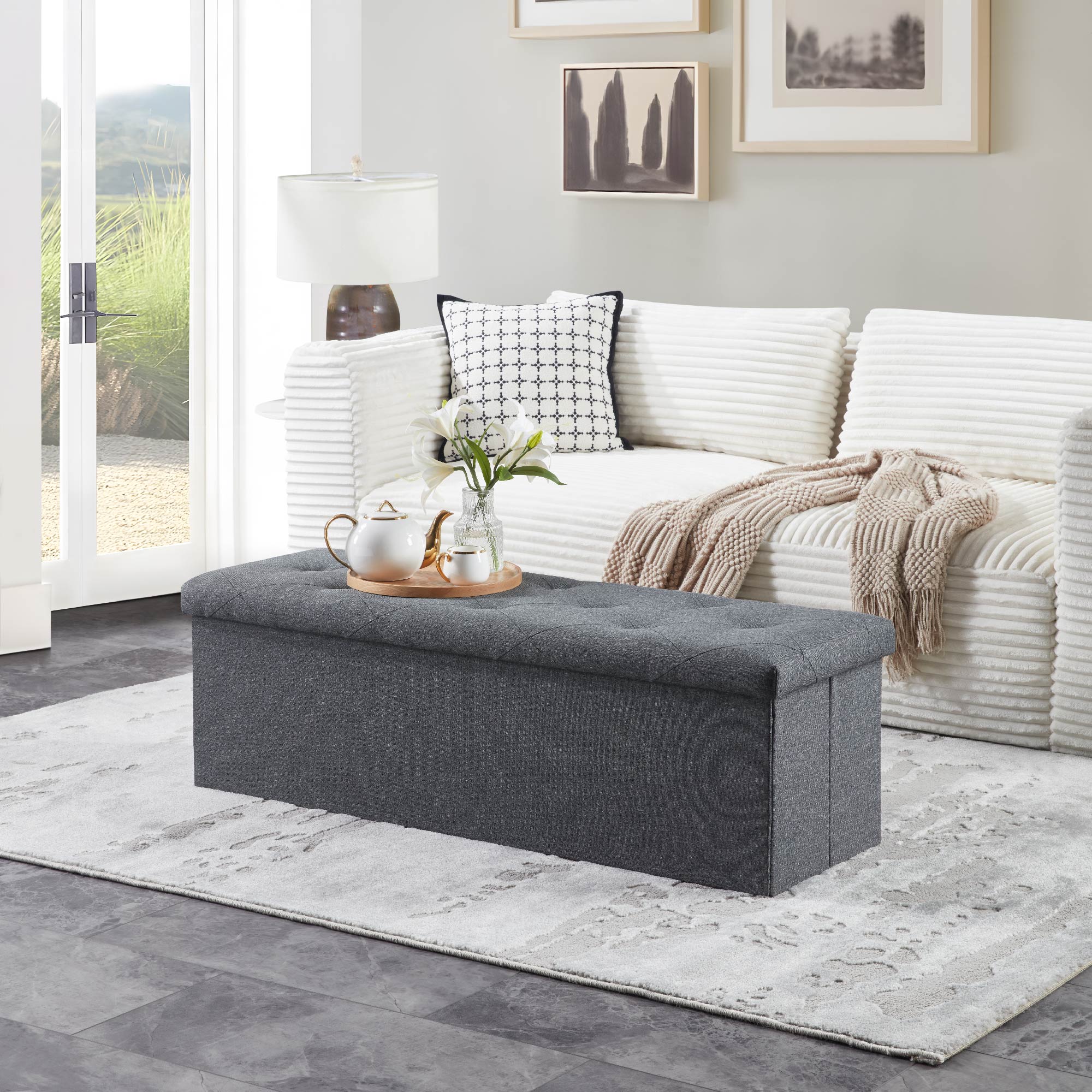Tatayosi Folding Storage Ottoman Bench;Ottoman Foot Rest;End of Bed ...