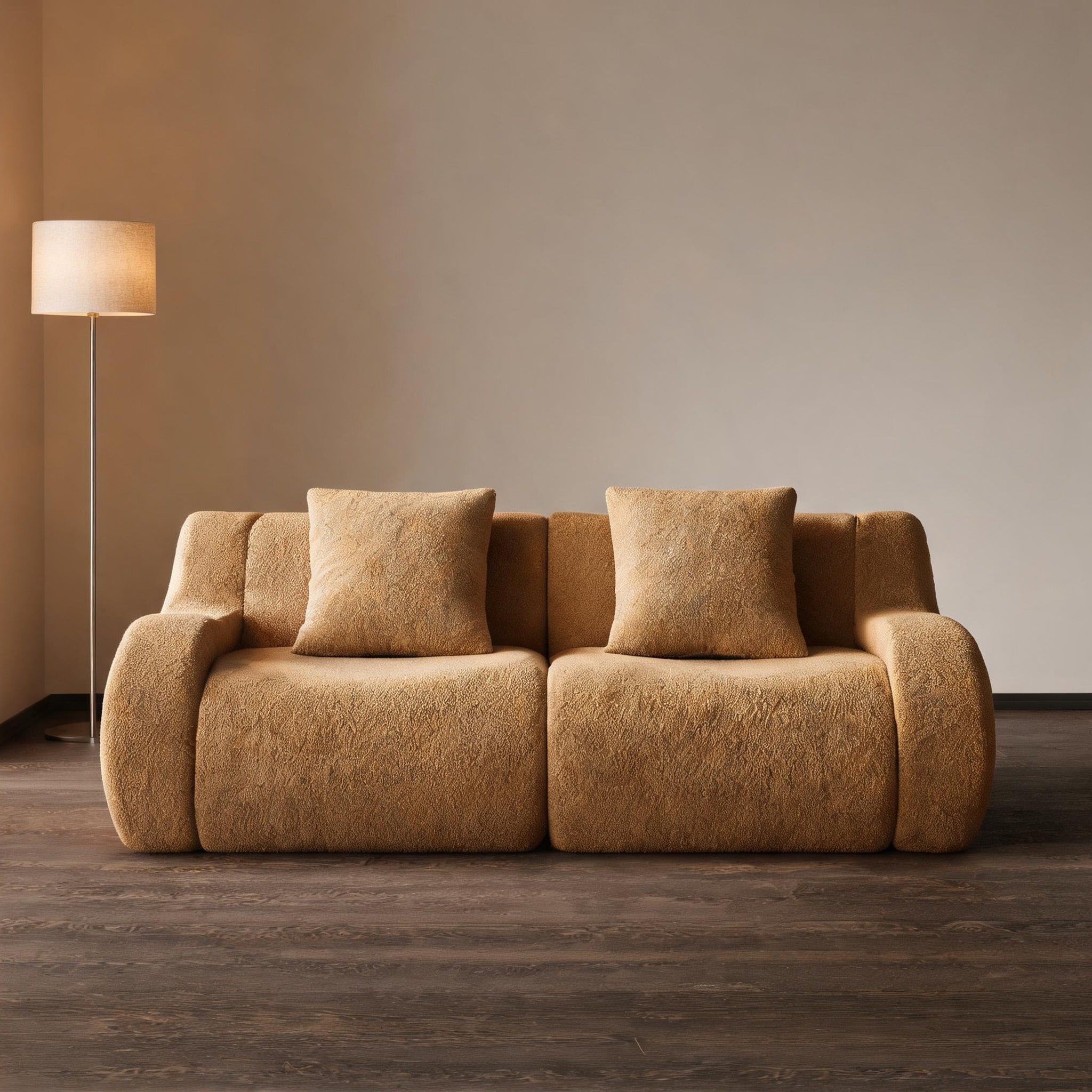 Naturefalls Teddy Fabric Standard Sofa with Anti-Slip Design Curved ...