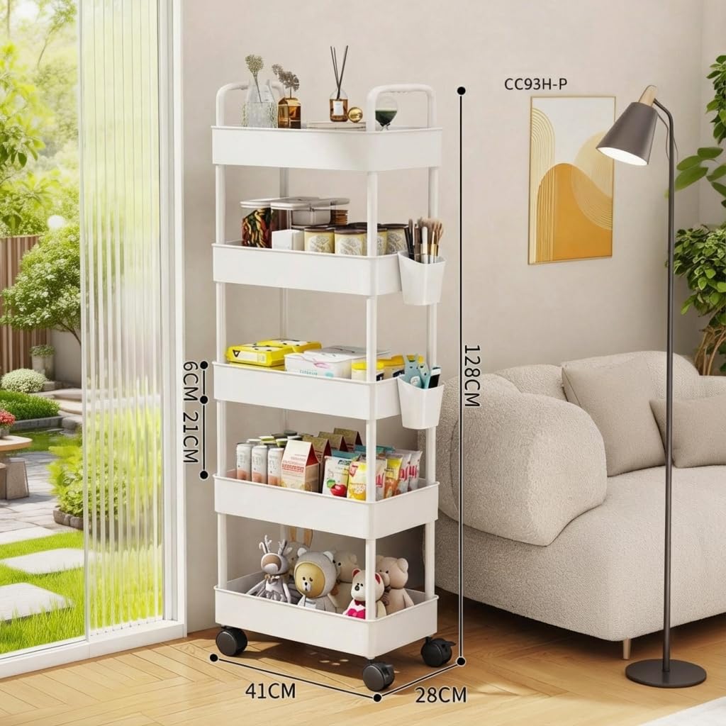 Garvee Home 5-Tier Rolling Storage Trolley Cart with Handle Narrow ...