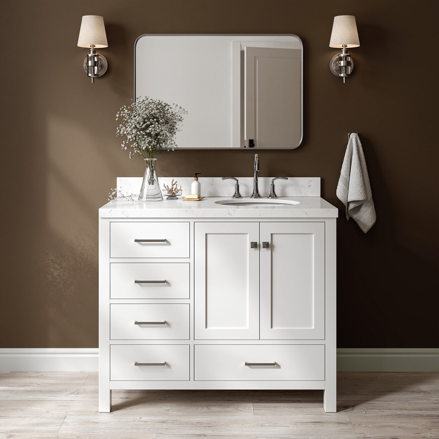 ARIEL Cambridge 42-in White Undermount Single Sink Bathroom Vanity with ...