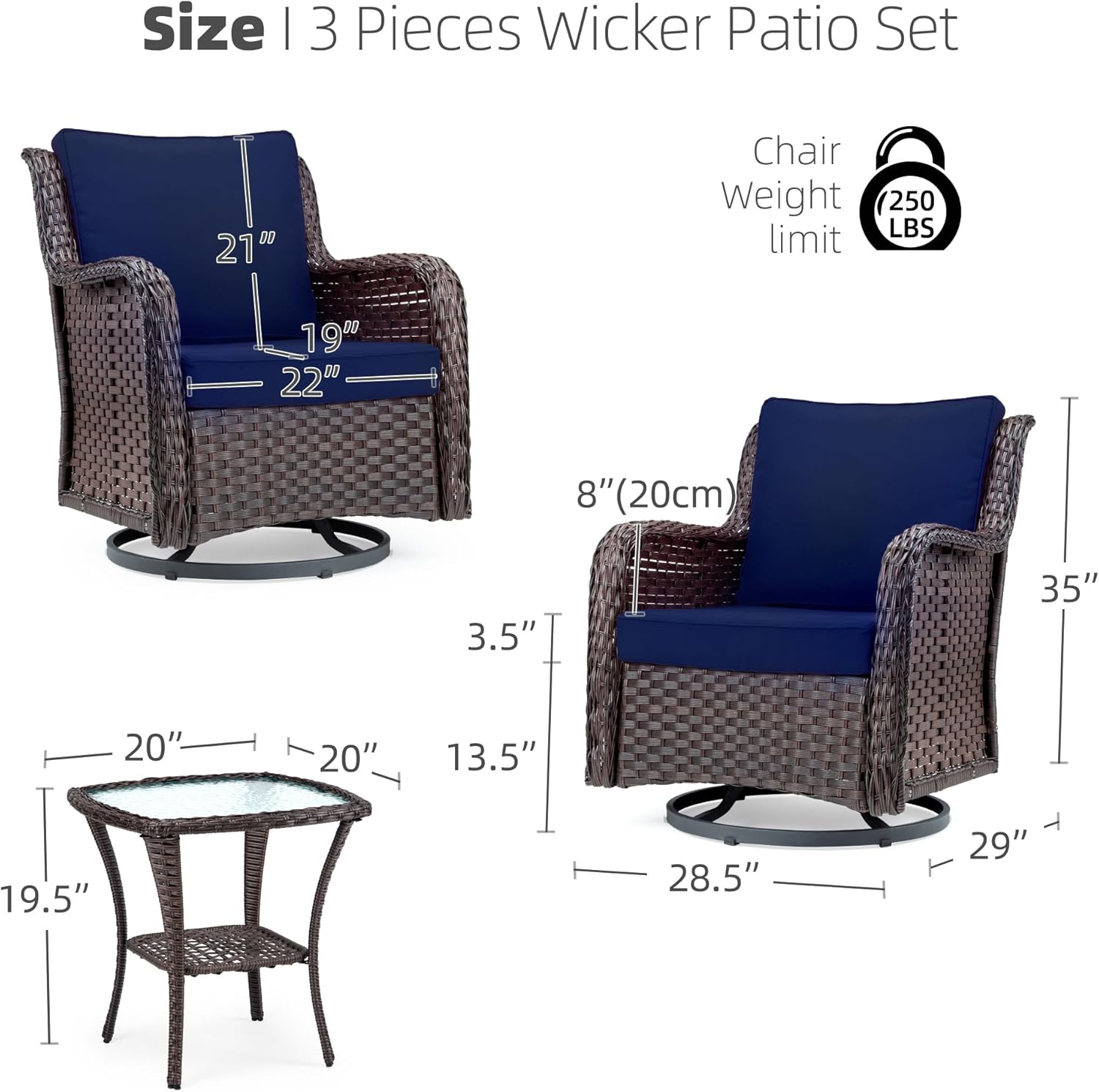 GarveeLife 3 Pcs Outdoor Swivel Wicker Glider Patio Chairs with Coffee ...