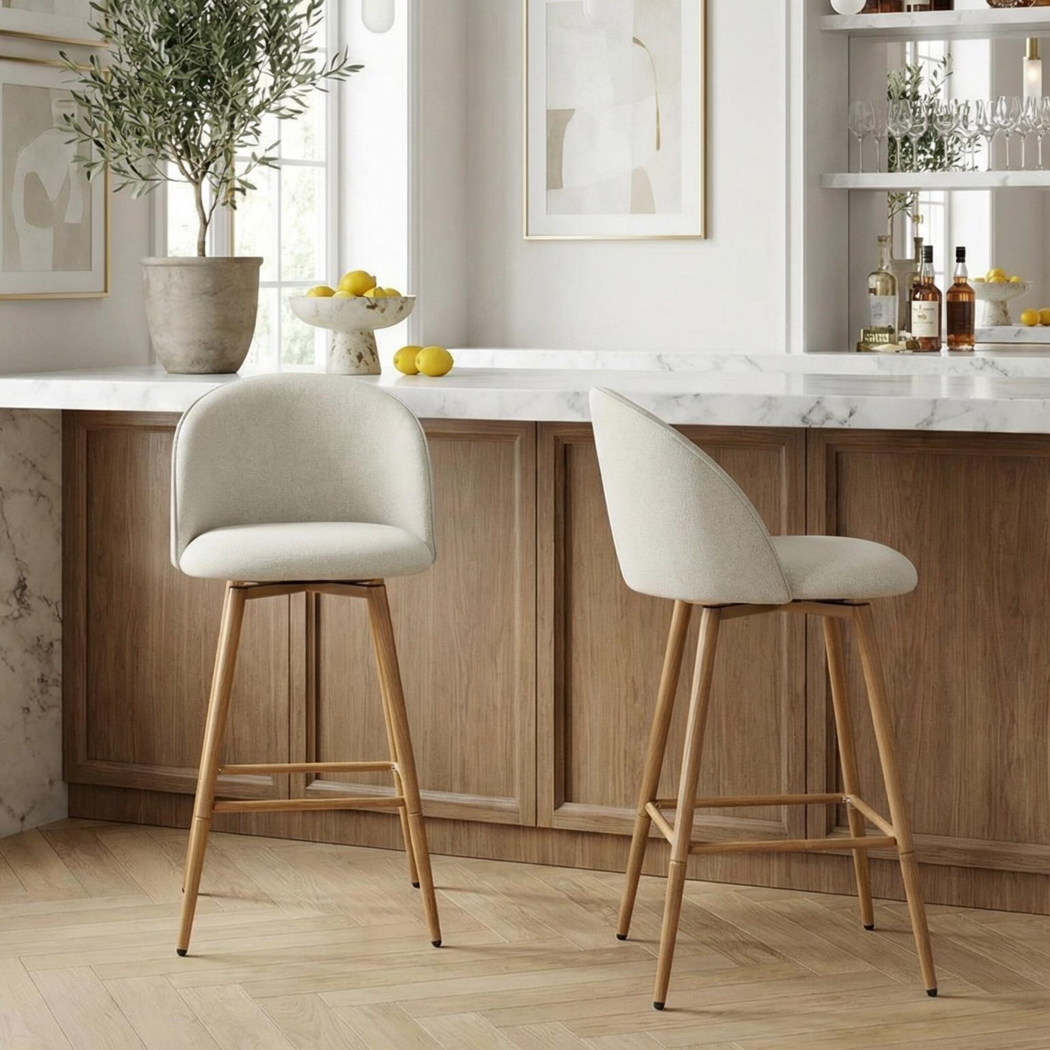 Homy Casa Counter Height Upholstered Bar Stool Barrel Back Metal Legs ...
