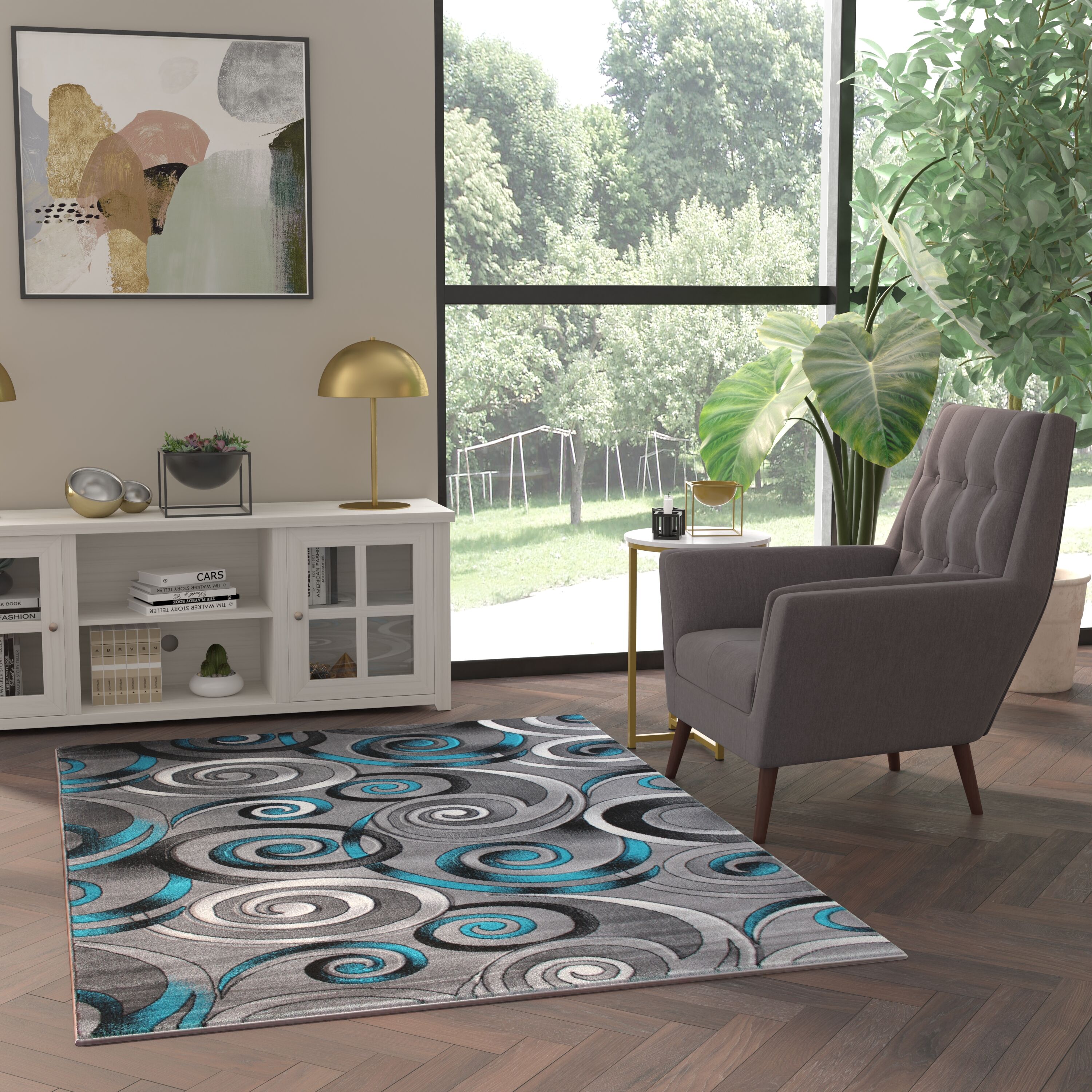 Emma + Oliver Mira 5x7 Contemporary Olefin Accent Rug with Modern Swirl ...