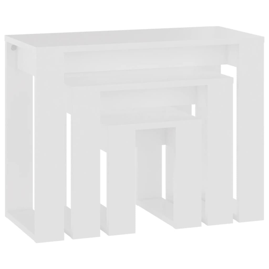 vidaXL Nesting Table Set of 3 White Engineered wood Small Stackable in ...