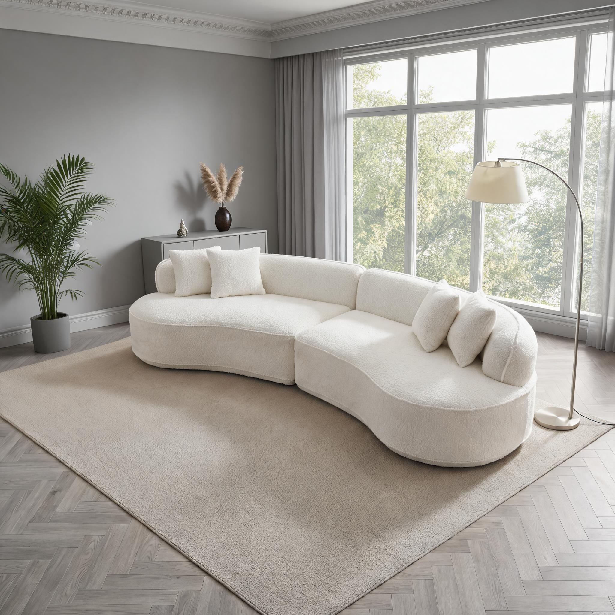 Watnature Curved L-Shape Sectional Sofa Living Room Seating Classic ...