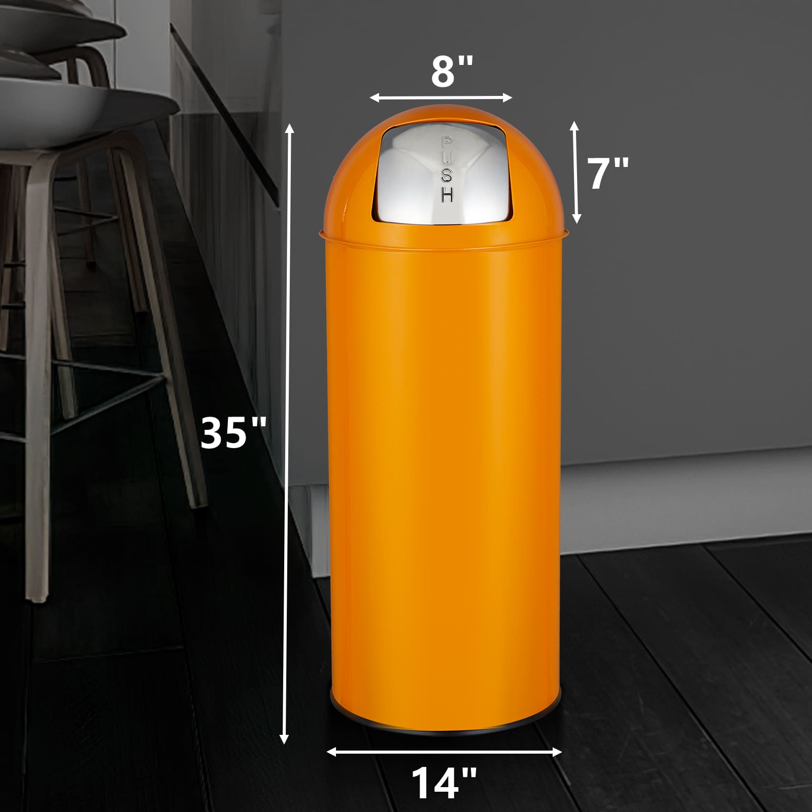 Garvee 17 Gallon/65 Liter Push Lid Steel Waste Trash Can with Removable ...
