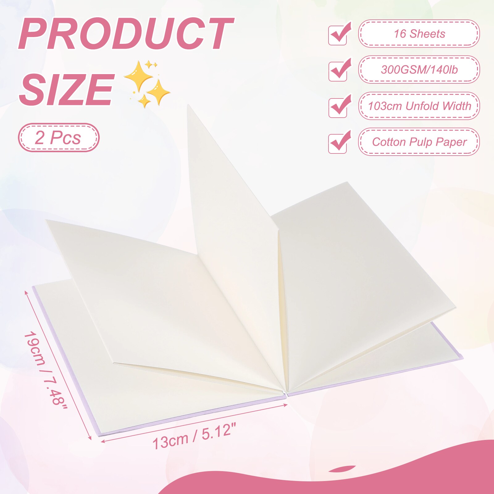 PATIKIL 2pcs 7.5x5.2 Inch Concertina Sketchbook Watercolor Notebook 16 ...