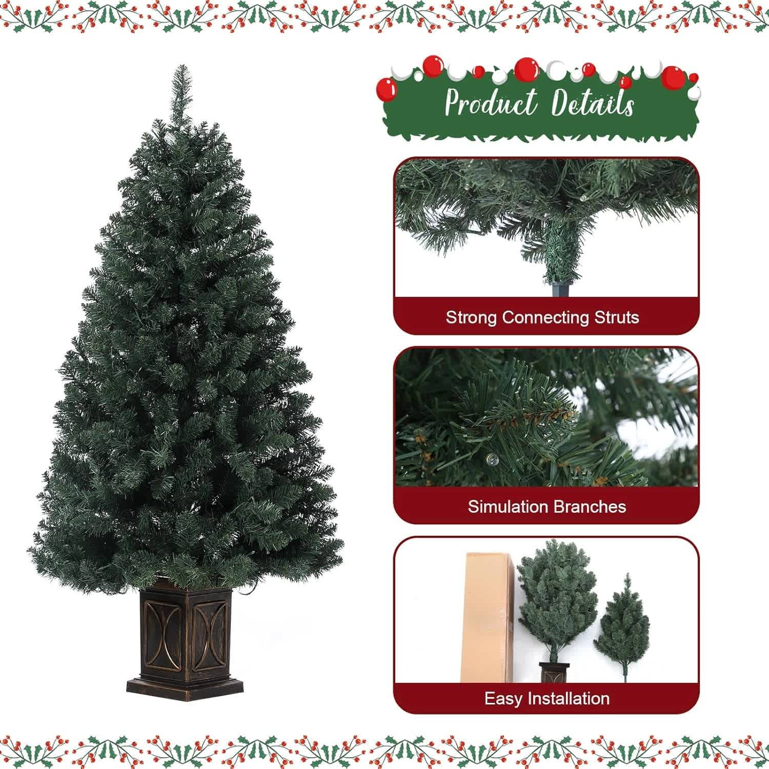 Garvee 4.5ft Pre-Lit Artificial Christmas Tree with 300 Warm White ...