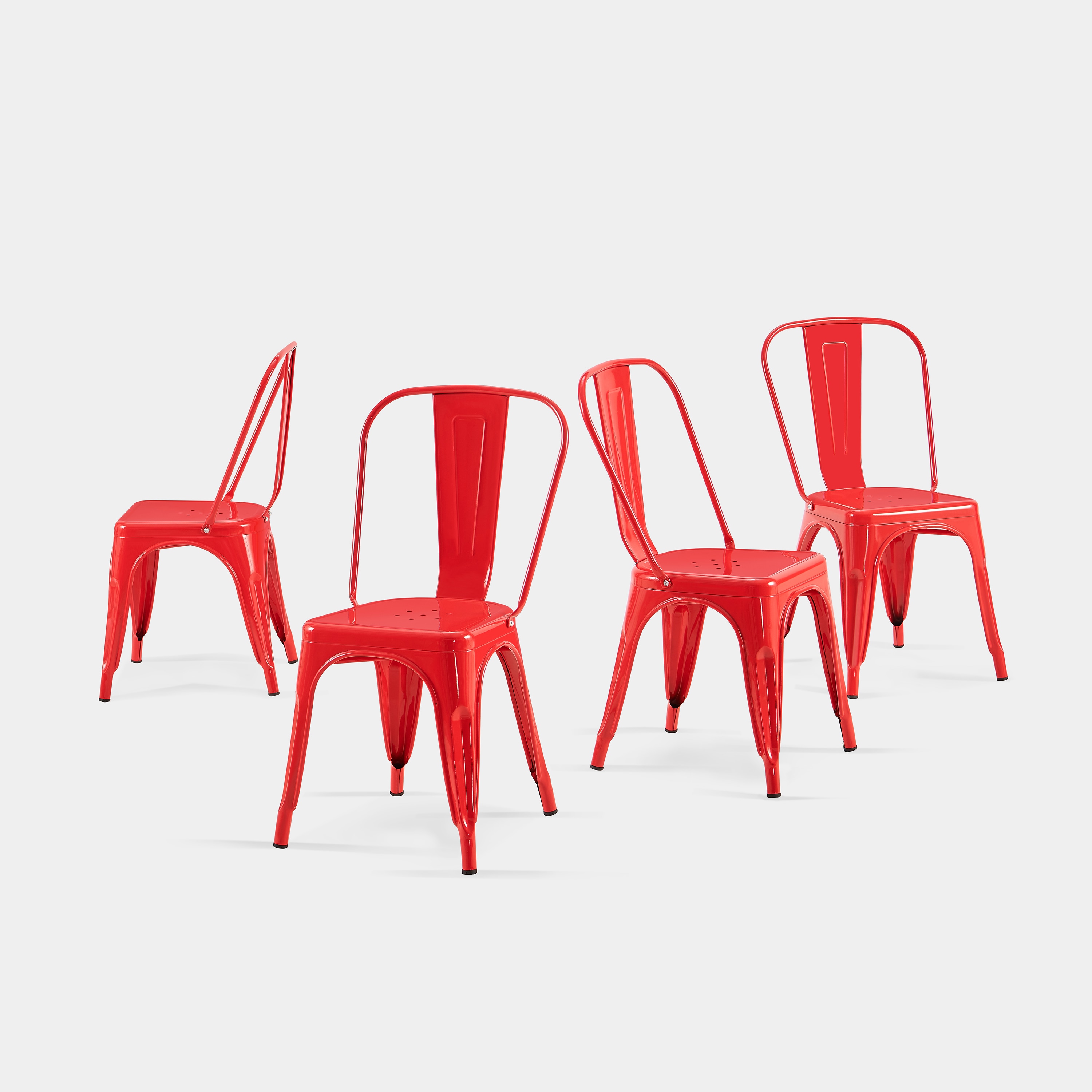 Blisstyle Set of 4 High Gloss Red Industrial Metal Dining Chairs 18 ...