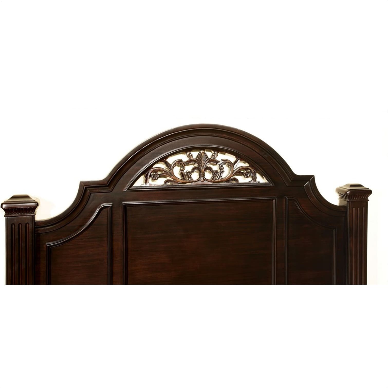 SunJet King Solid Wood Bed Frame with Floral Headboard Dark Walnut ...