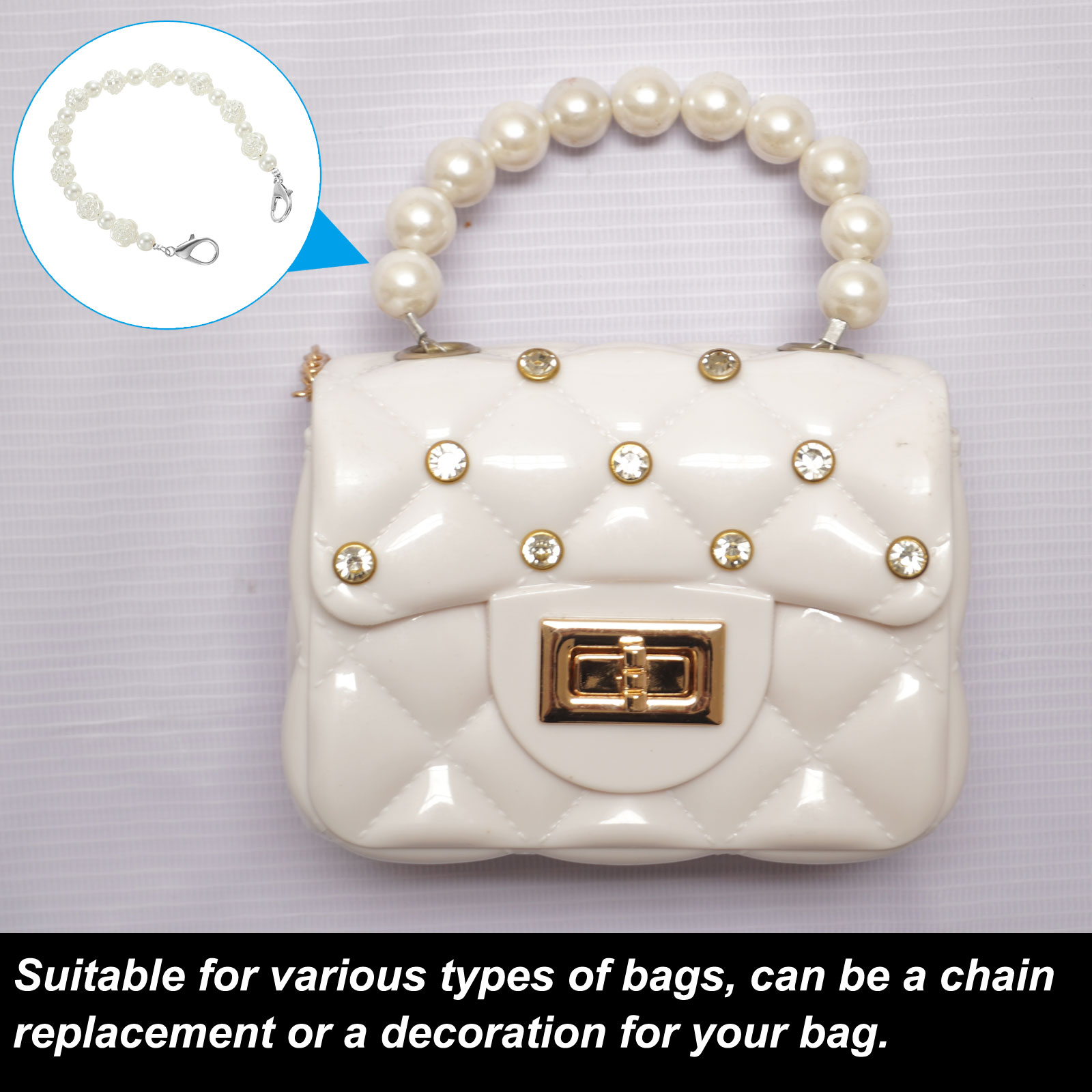 PATIKIL Imitation Pearl Bead Purse Chain Strap 10 Inch Pearl Beaded Bag ...