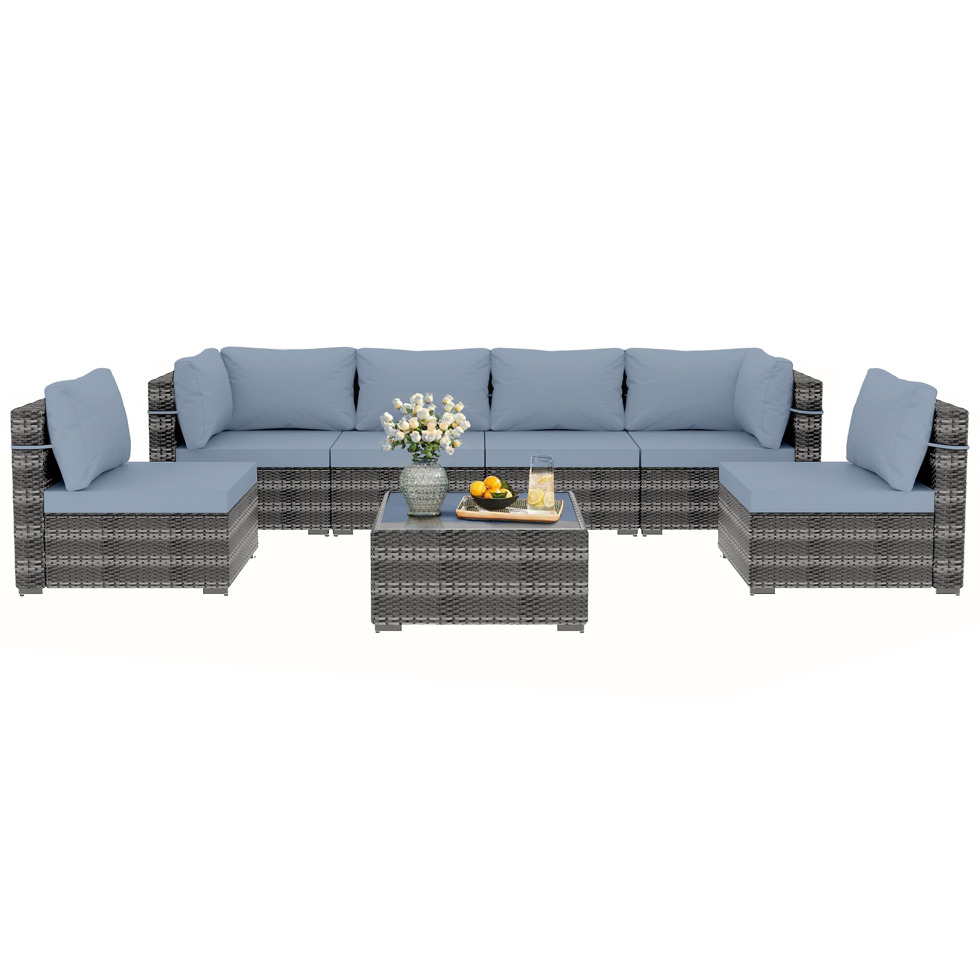 Patio Watcher 7 -Piece Wicker Patio Conversation Set with Green ...