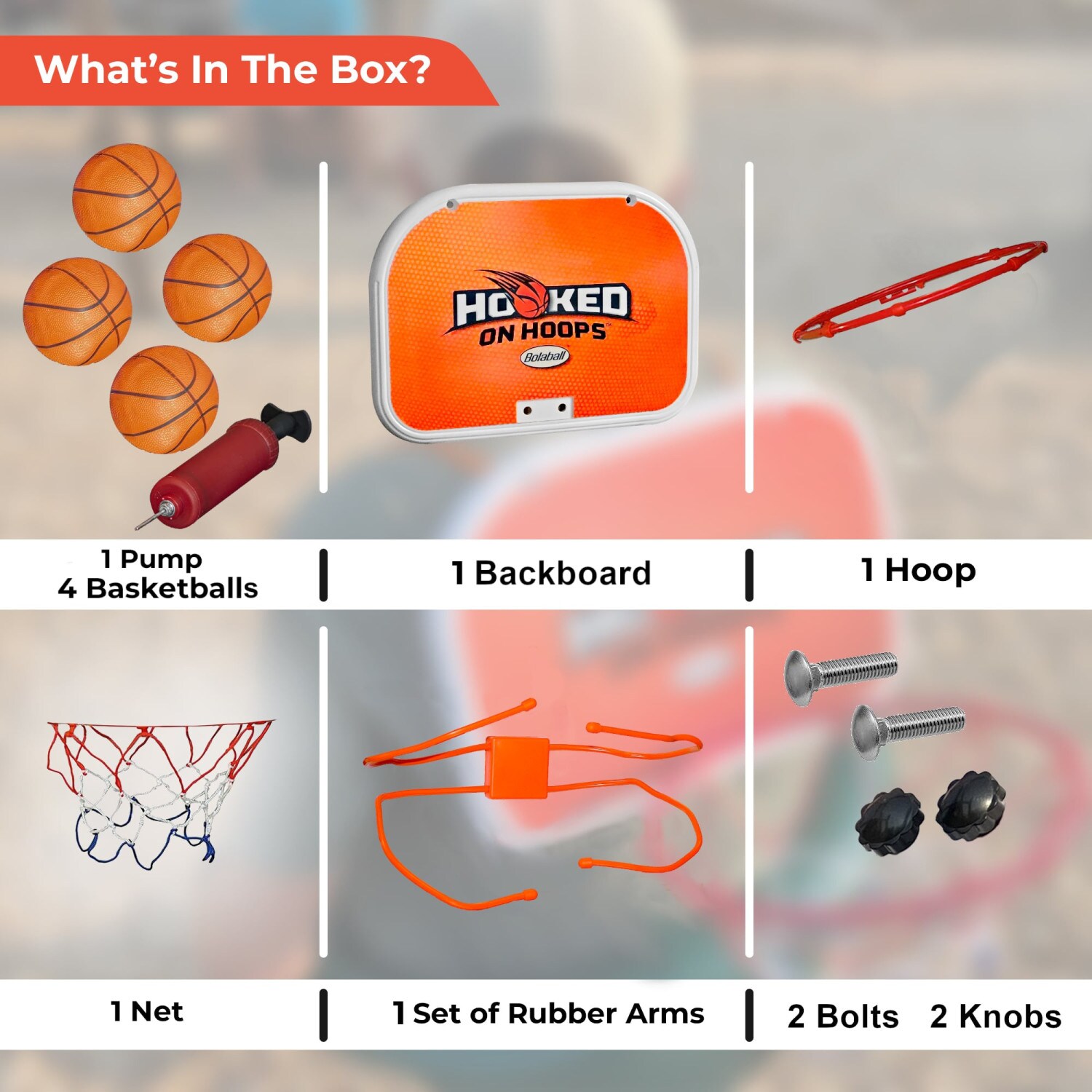 Bolaball Mini Basketball Hoop Set, 4 Basketballs, 7 Hoops, 1 Net, 2 ...