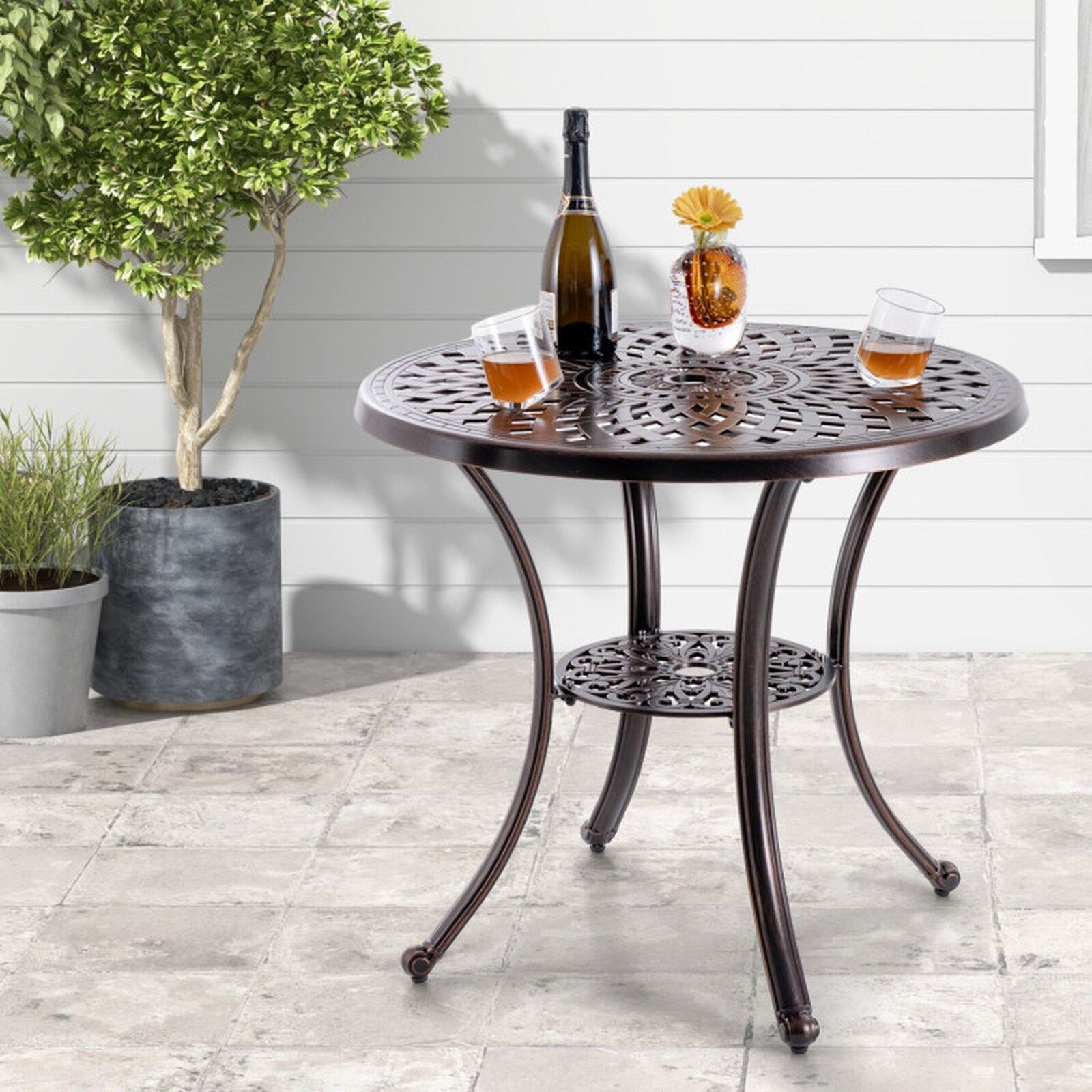 SUGIFT Patio Cast Aluminum Table 31-in Diameter Round Table with ...
