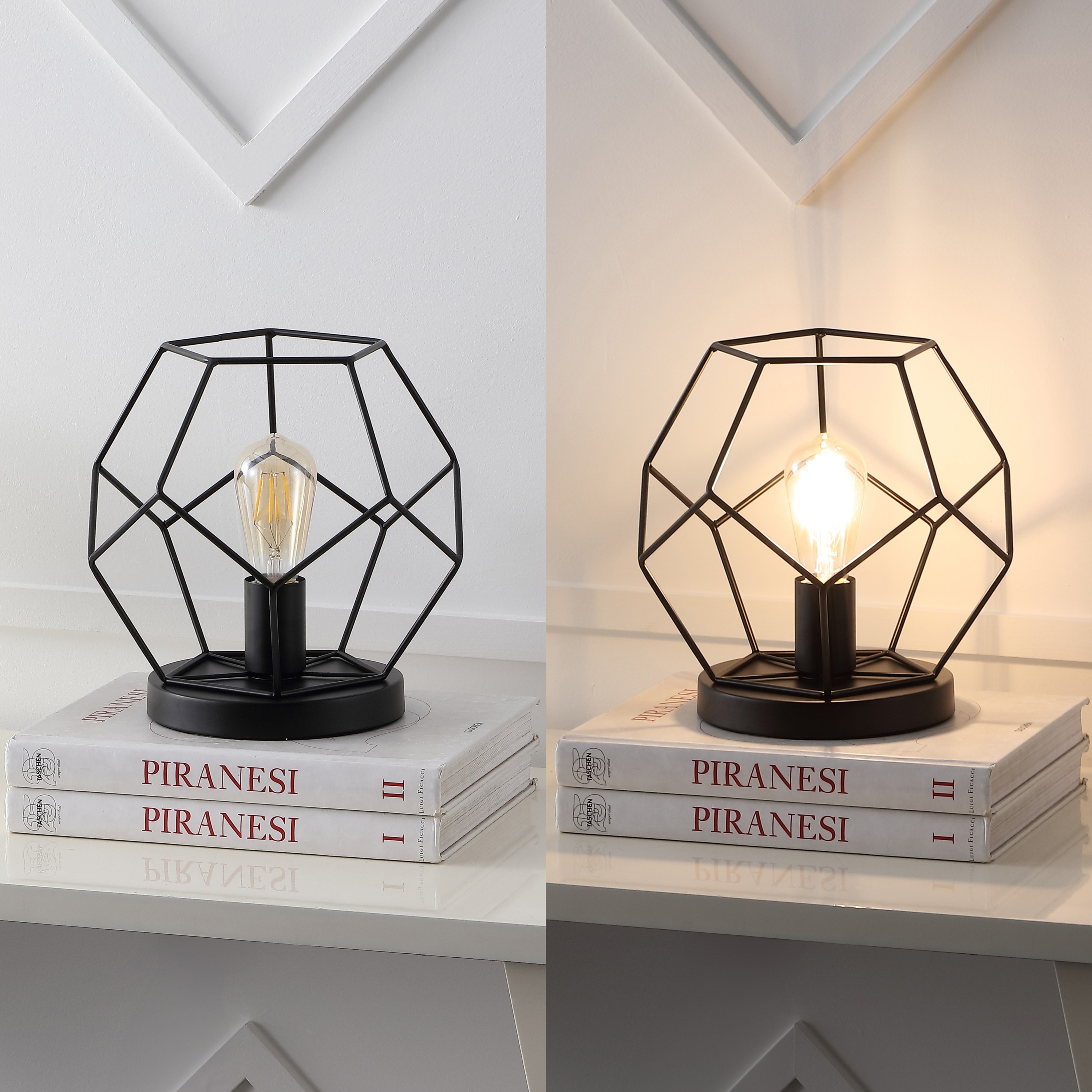 JONATHAN Y James Mid-Century Geometric Metal 10-in Black LED Table Lamp ...