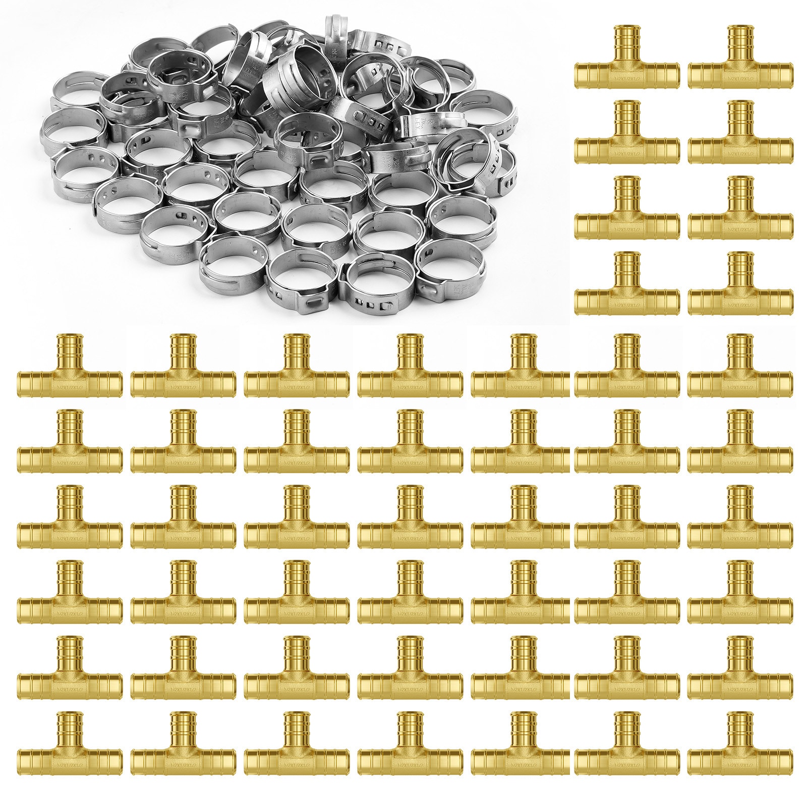 VEVOR Pipe Fittings 1/2in 50PCS Brass Pipe Fittings Clamp-style Tee ...