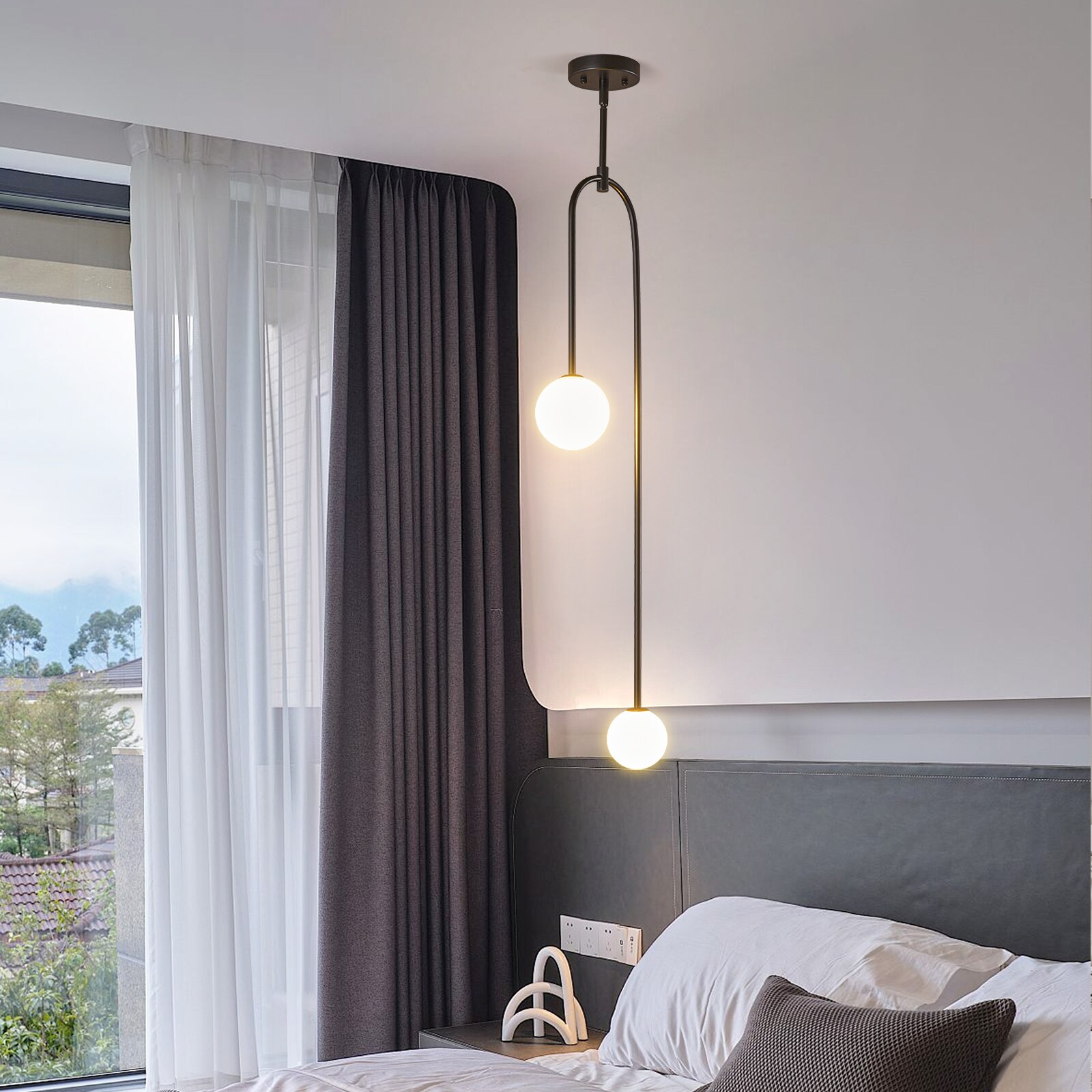 ZHLLMQ Modern 2-Light Black Series Milk Glass Globe Non Integrated LED ...