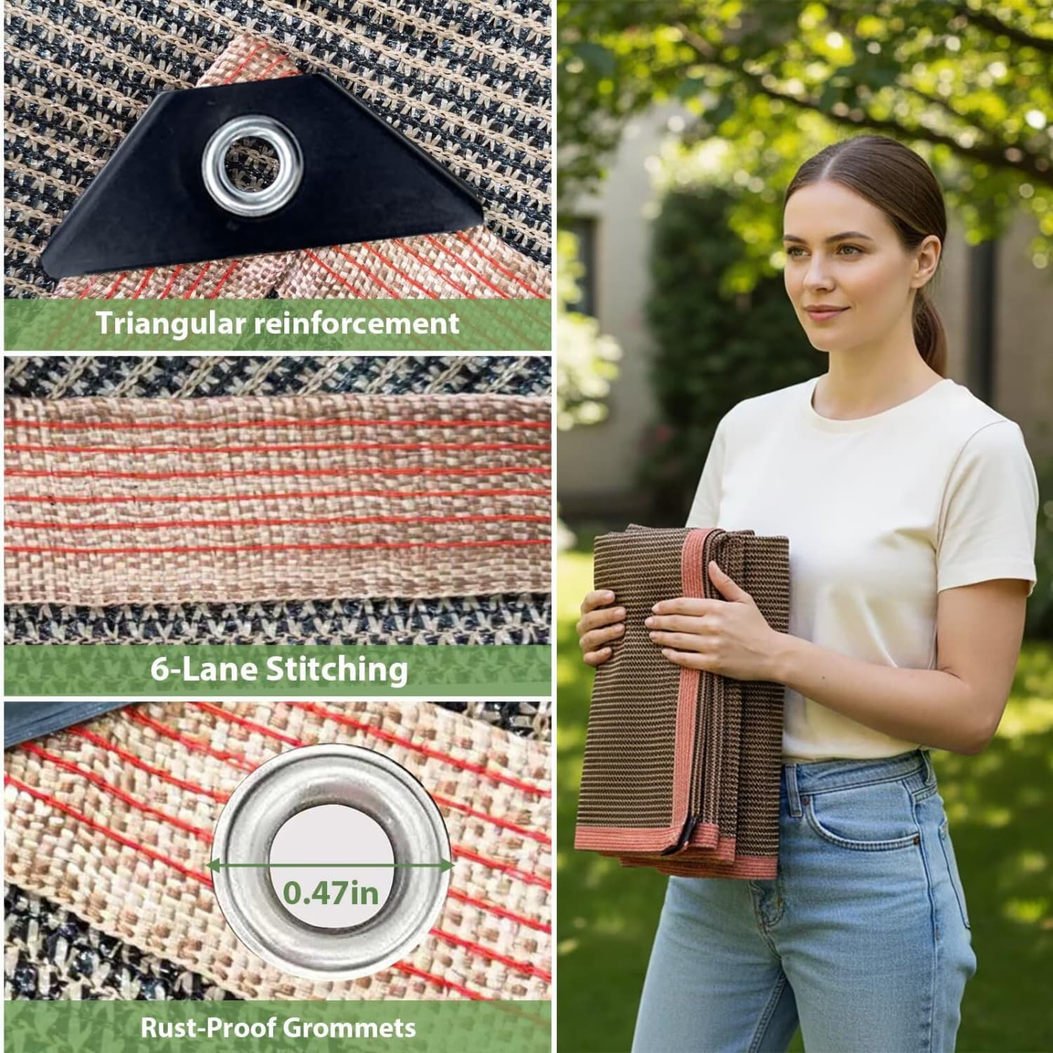 Angel Sar 5ft W 10ft L 90 Percent Sun Block Mocha Shade Cloth with ...