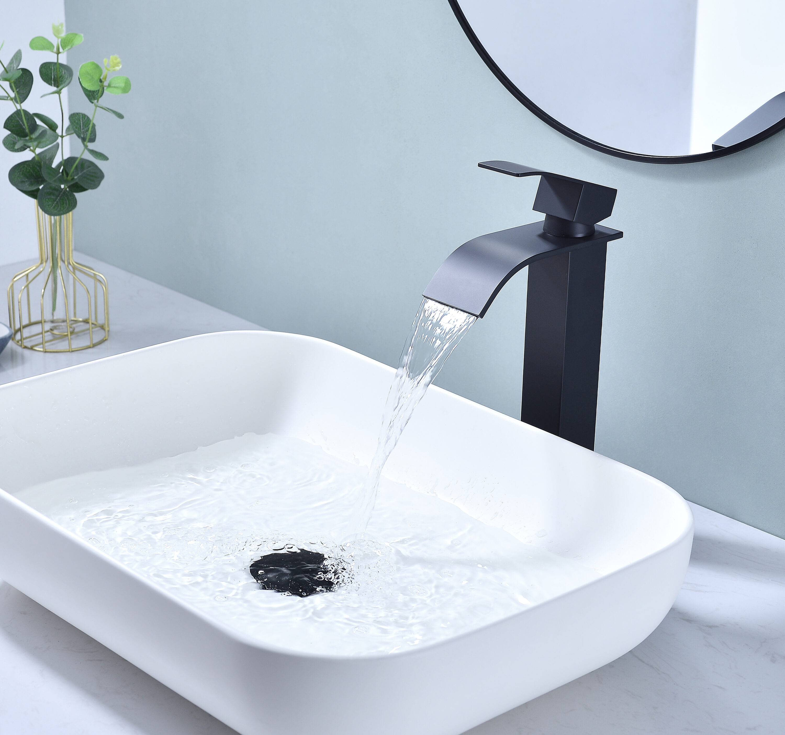 LOVMOR Waterfall Spout Bathroom Sink Single Handle Faucet with Pop-Up ...
