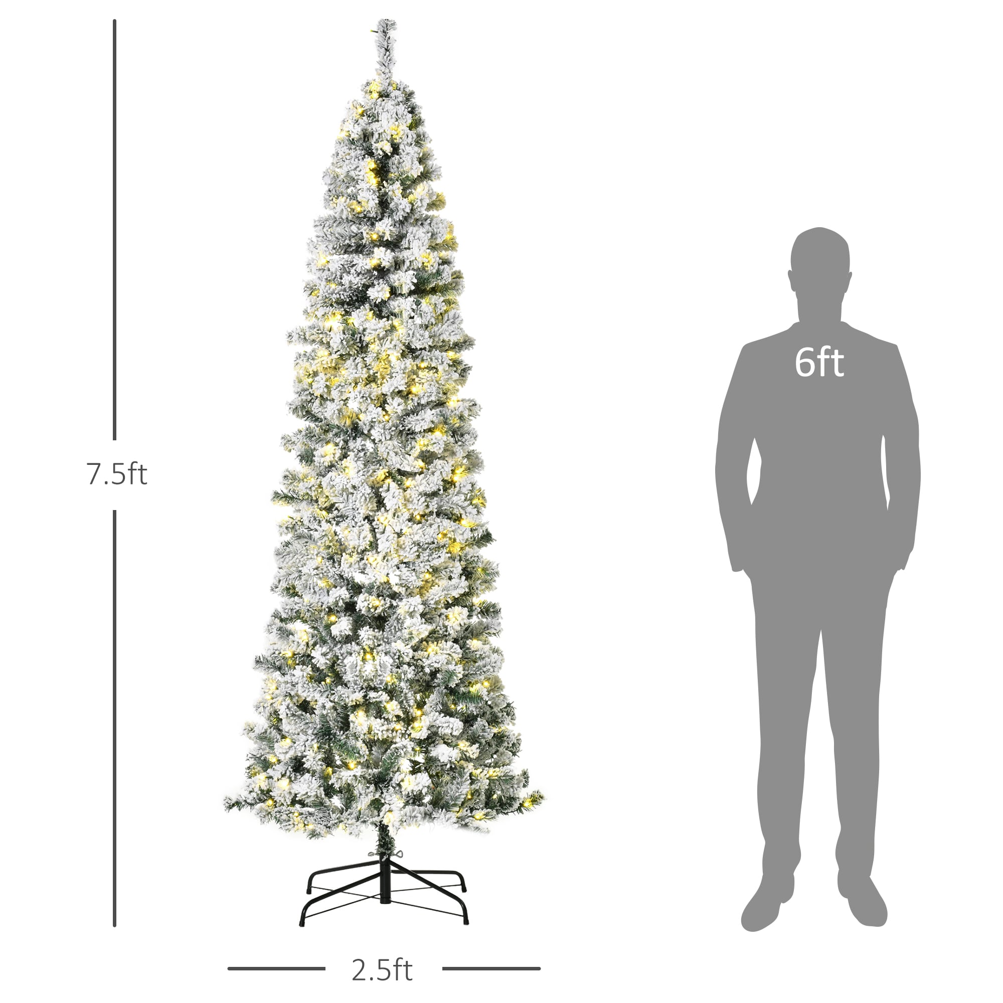 LOVMOR Pre Lit Flocked Pencil Christmas Tree Perfect Slim Corner Accent ...