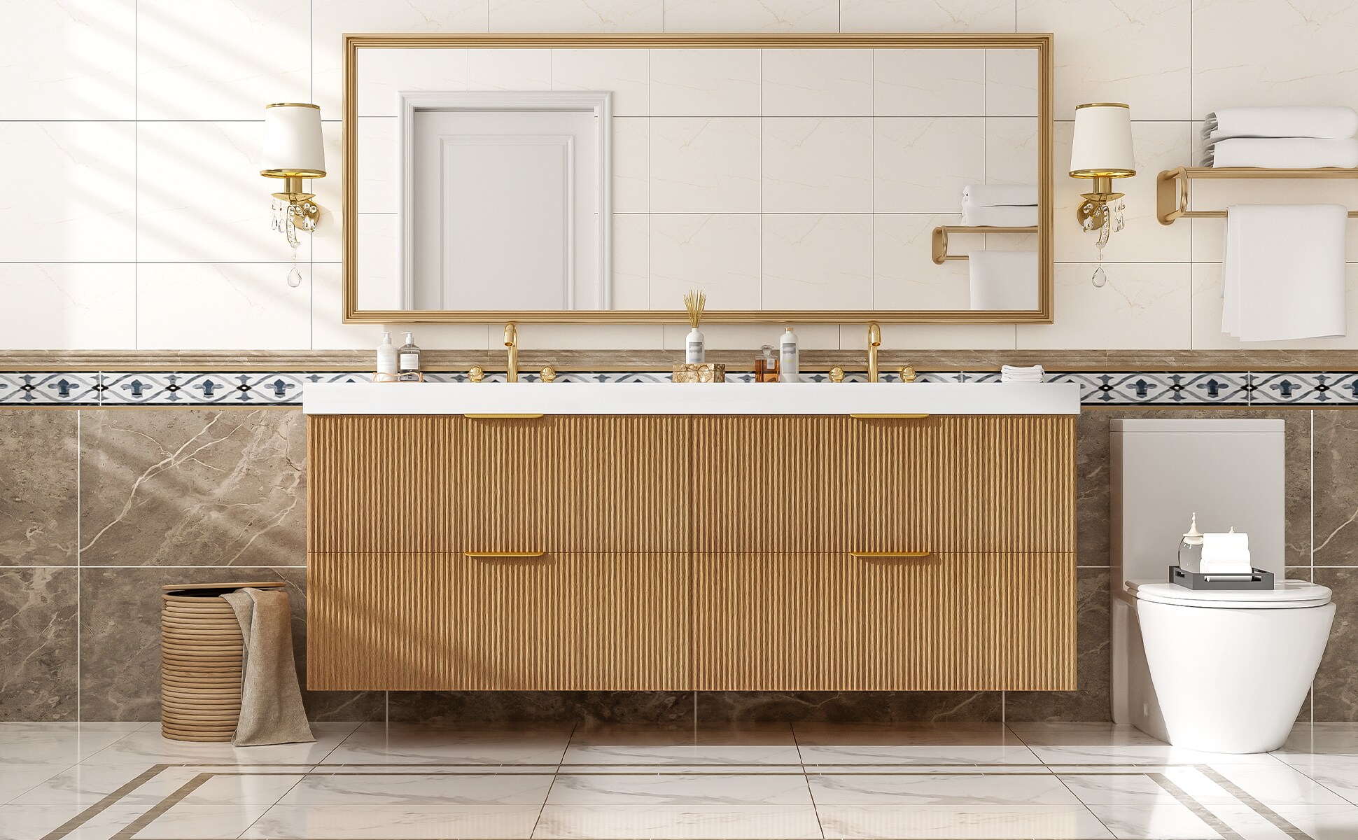 Huluwat 59 3/10 Inch Double Sink Bathroom Vanity with SMC Top Painted ...