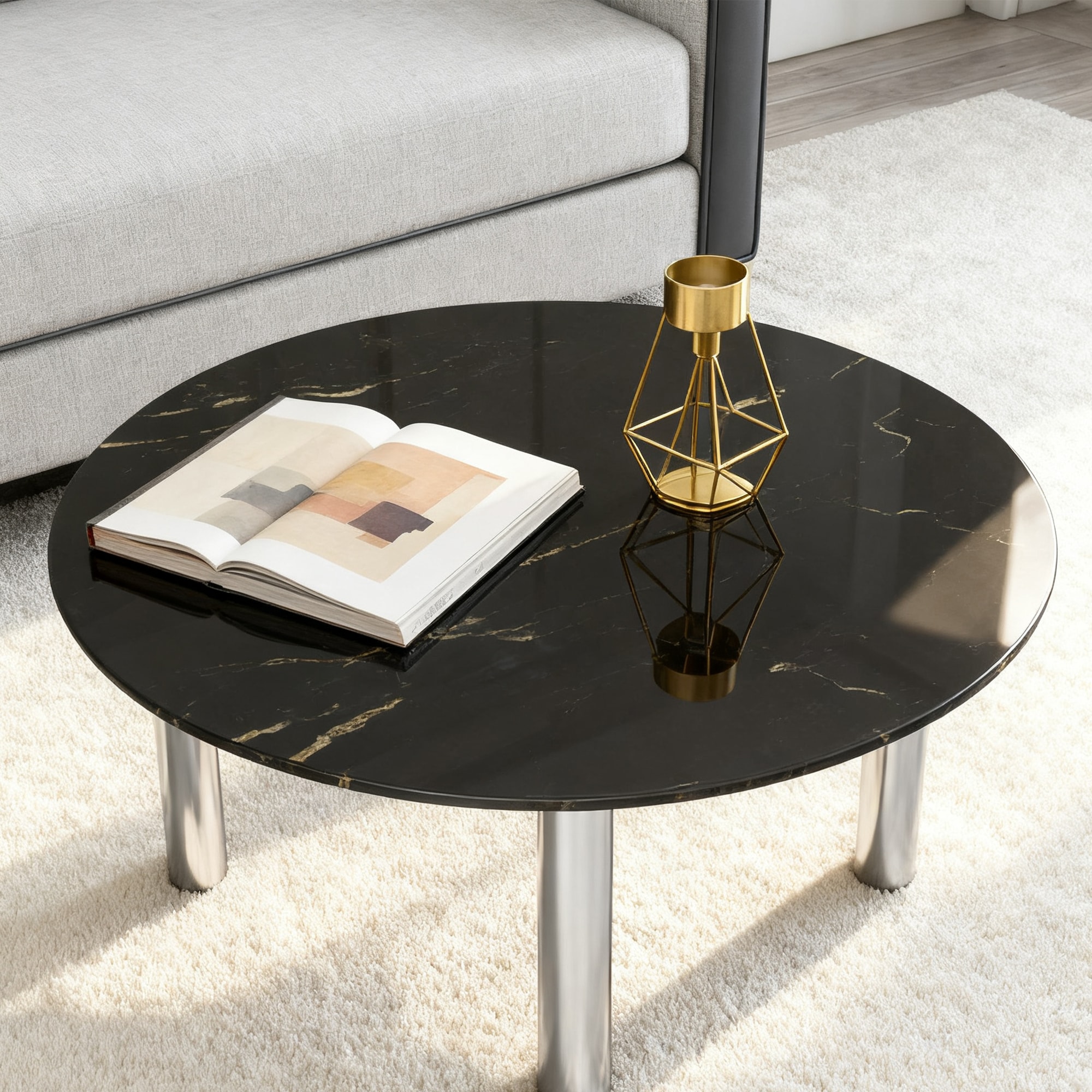 LOVMOR 24InchInch Round Tempered Glass Table Top with marble design DIY ...