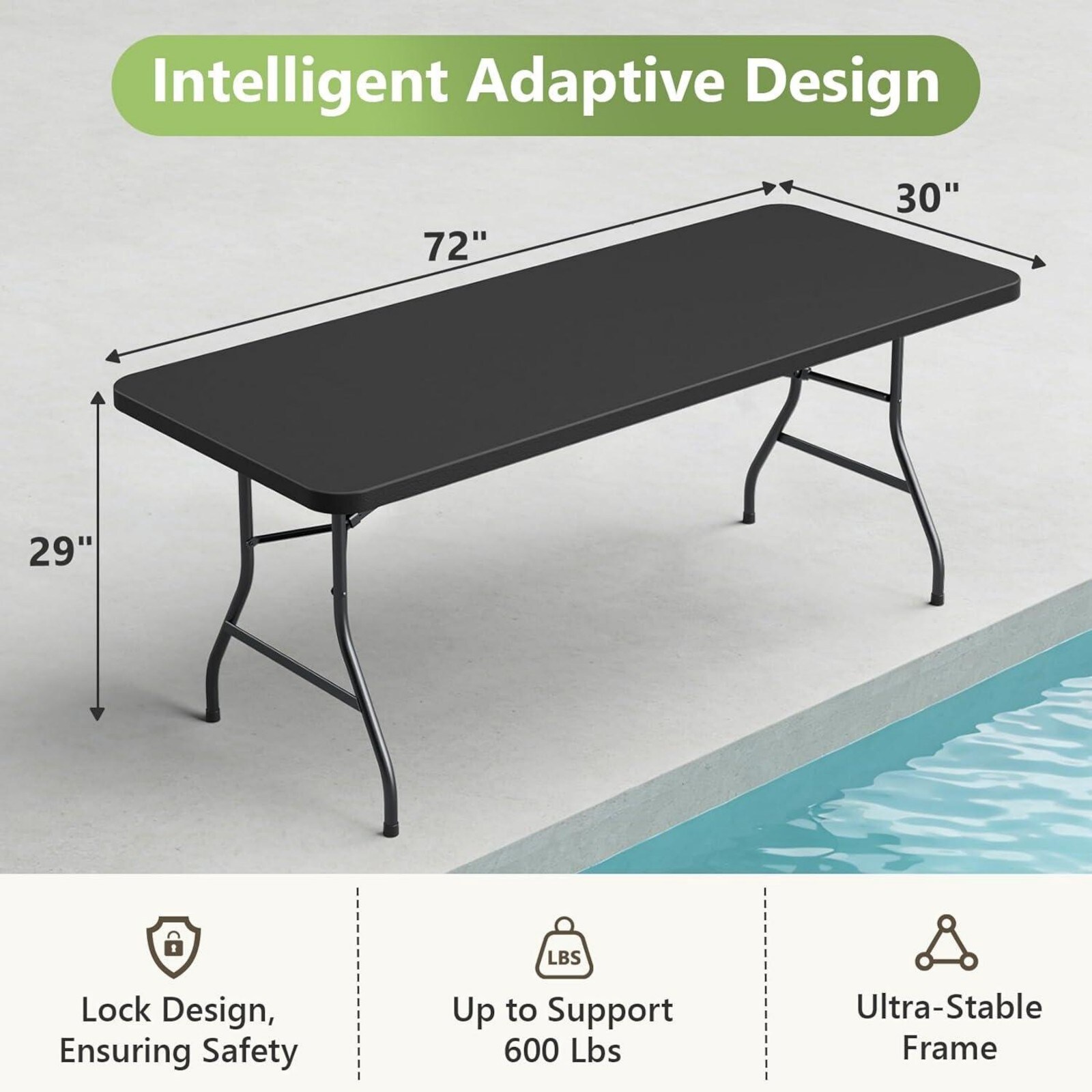 GlasFlength 6ft Folding Table Heavy Duty Plastic Utility Table with ...