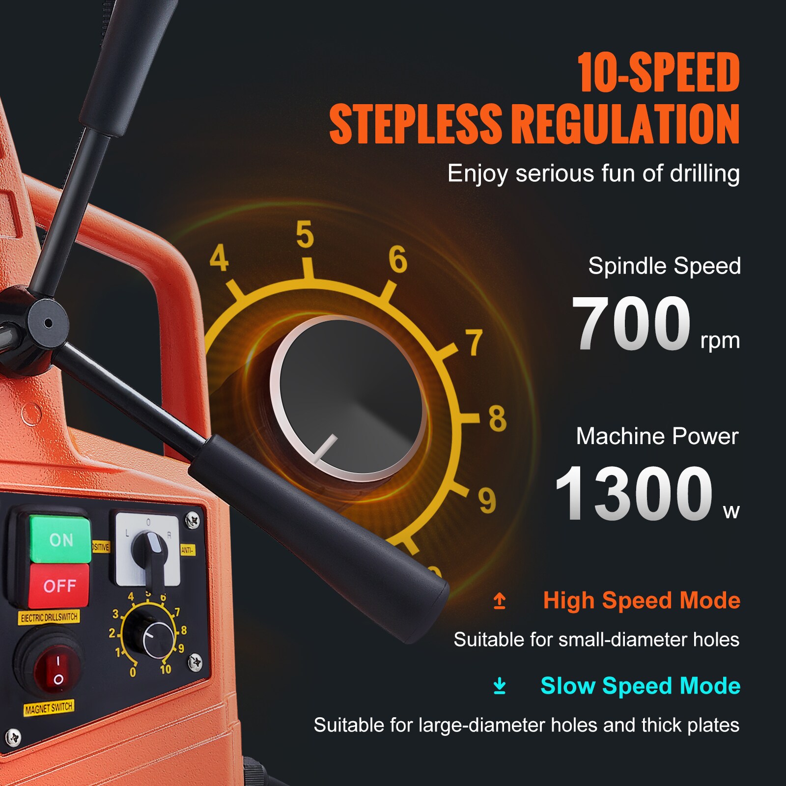 VEVOR 1300W 700-RPM Magnetic Drill 11.8-Amp 1-Speed Bench Drill Press ...