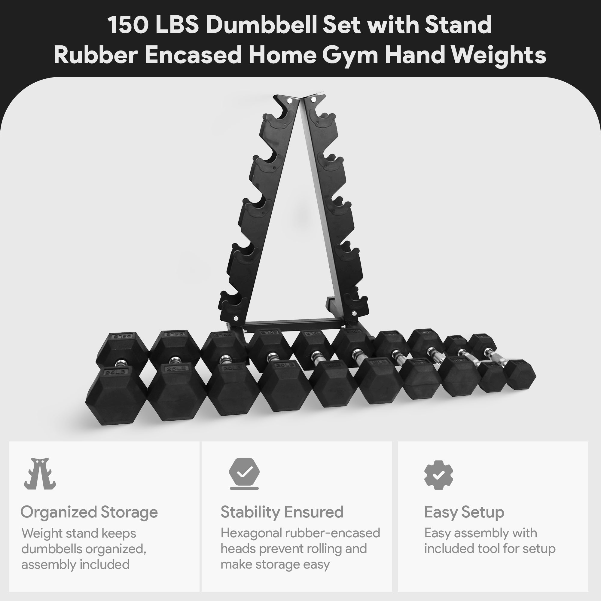 Balancefrom Dumbbell Set with Stand Rubber Encased Home Gym Hand ...