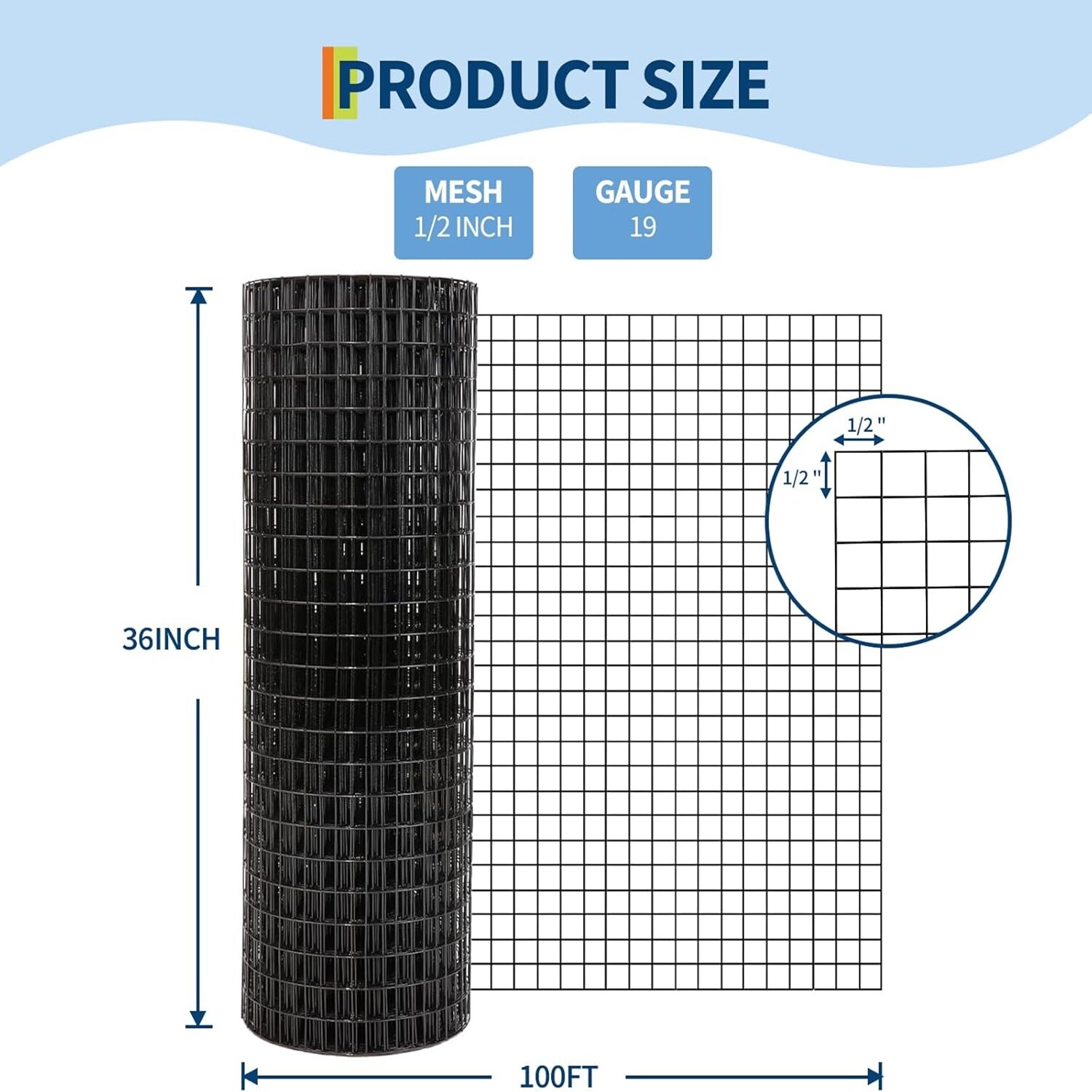 Garvee 19 Gauge 0.5Inch 3 x 100 ft L Galvanized Welded Wire Mesh Roll ...